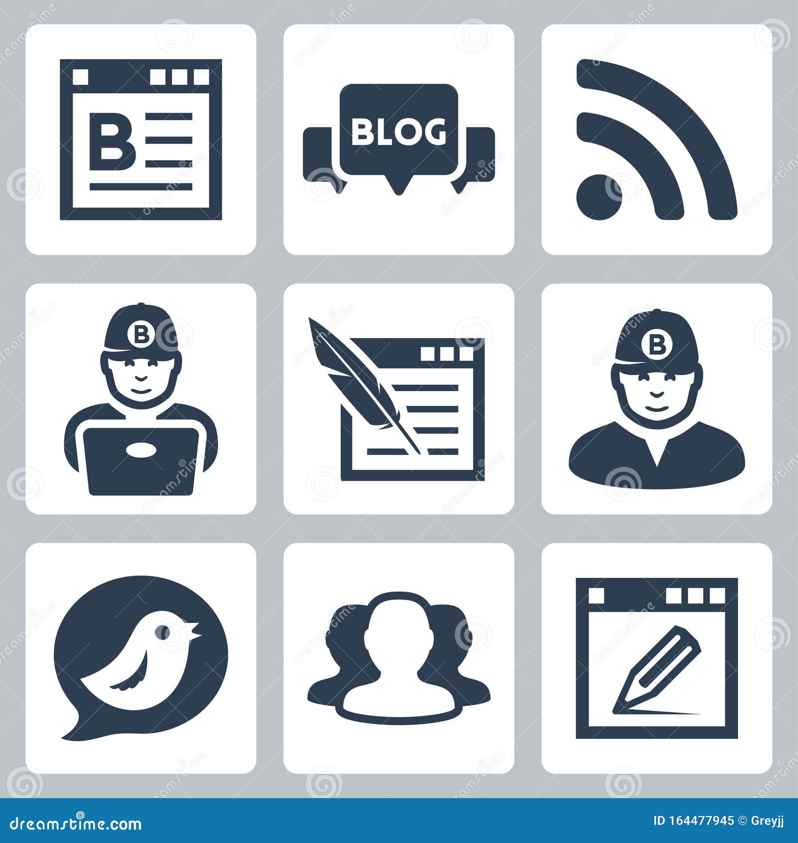 Blog and blogger icons set stock vector. Illustration of element ...