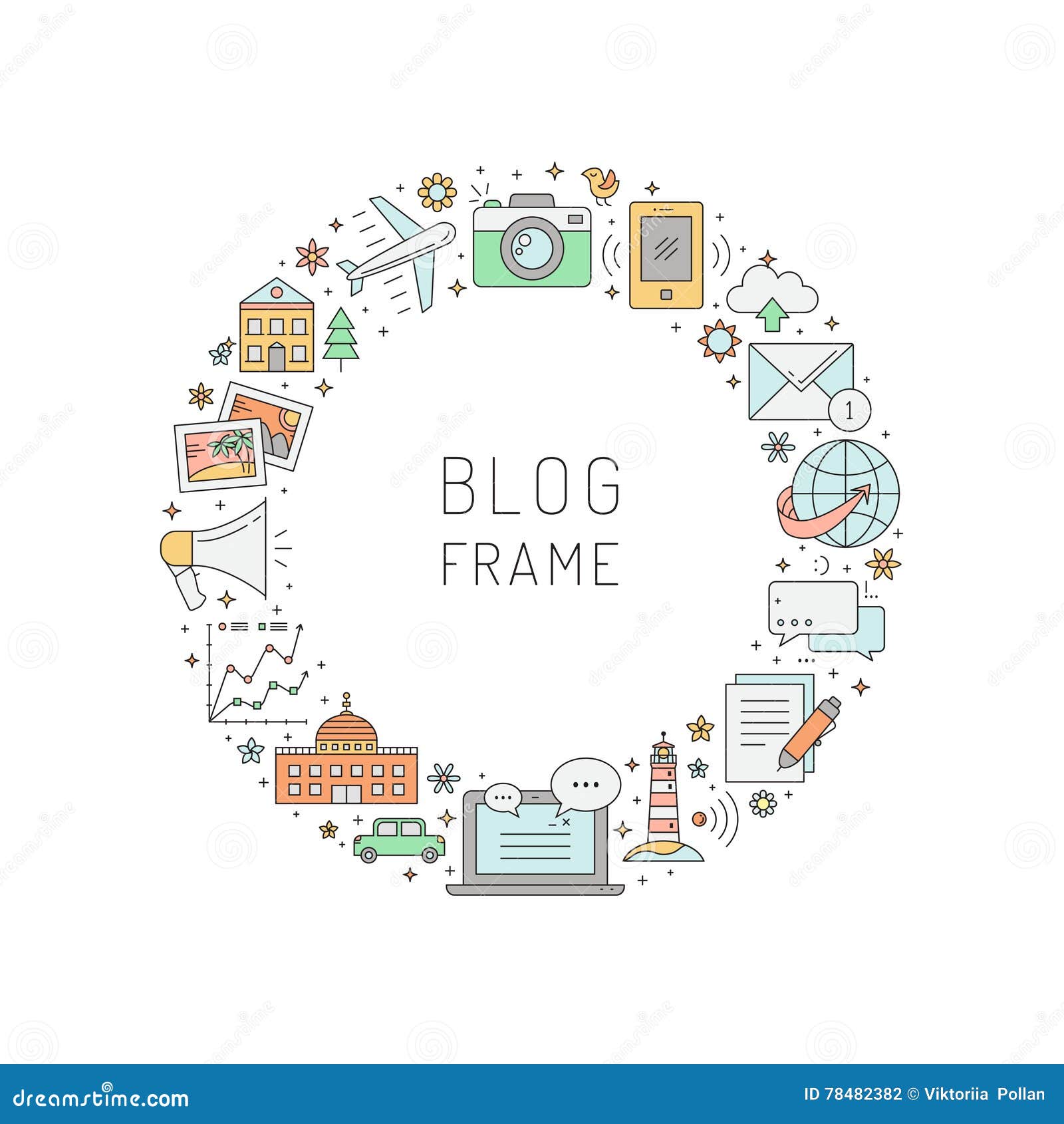 Blog Circle Vector Frame Illustration. Simple Outline Design. Stock ...