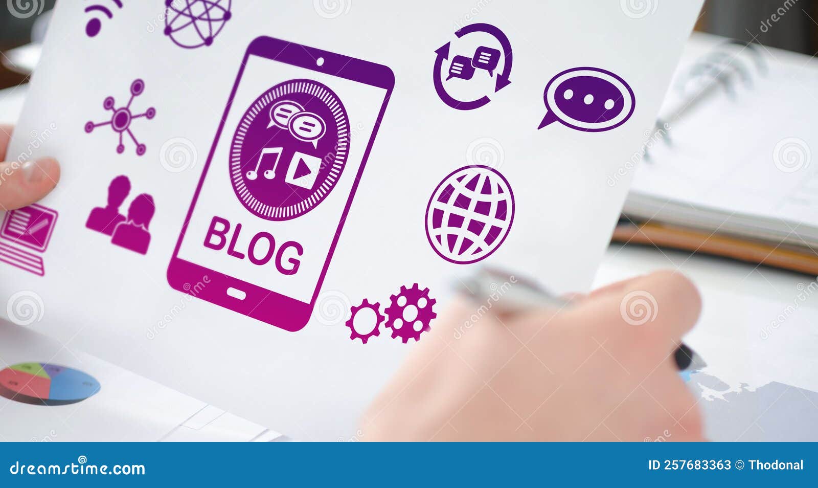 Blog concept on a paper stock image. Image of internet - 257683363