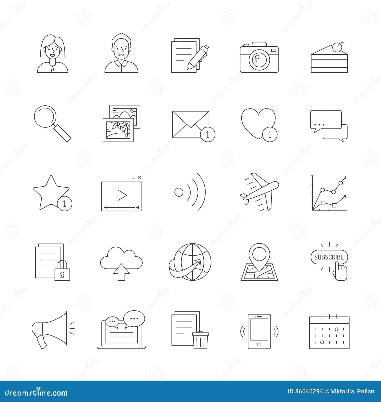 Blog Simple Outline Design Icon Set Gray. Stock Vector - Illustration ...