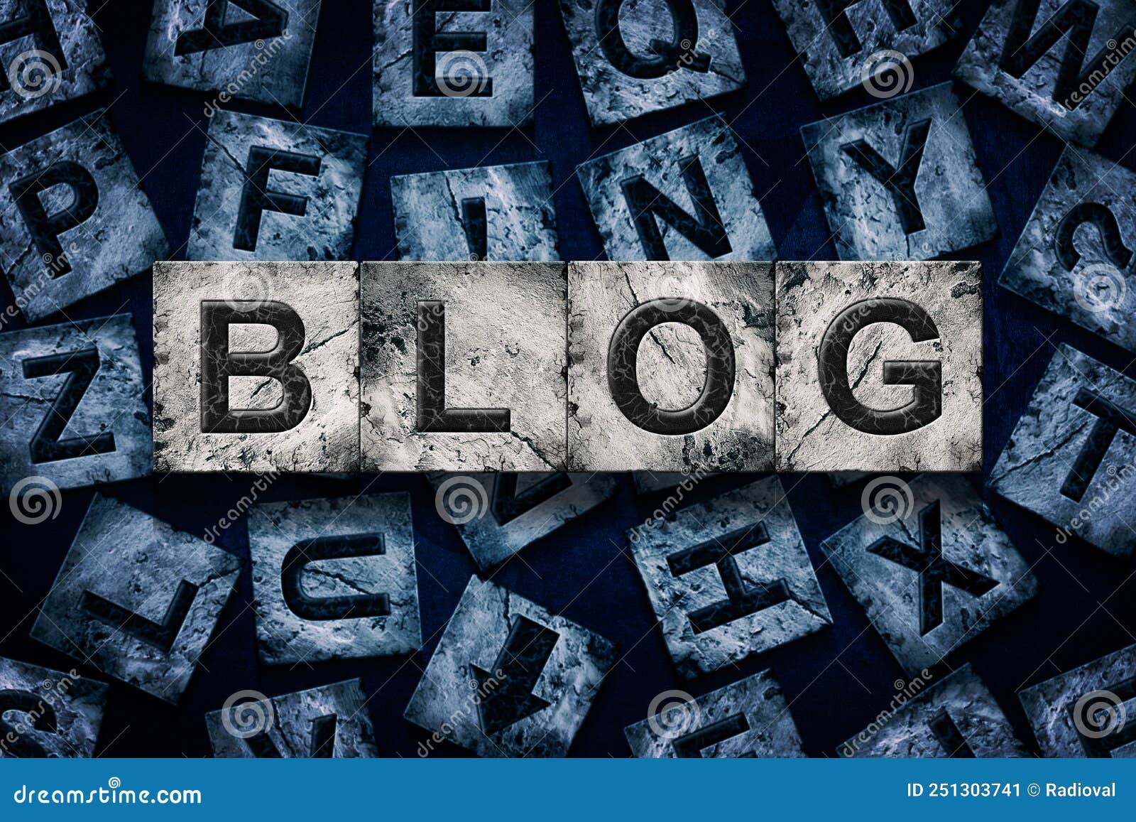 Blog, Word on an Alphabet on Stone Blocks, on Dark Blue Background ...