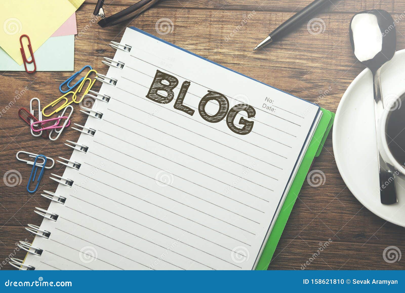 Blog word on notepad stock photo. Image of network, wooden - 158621810