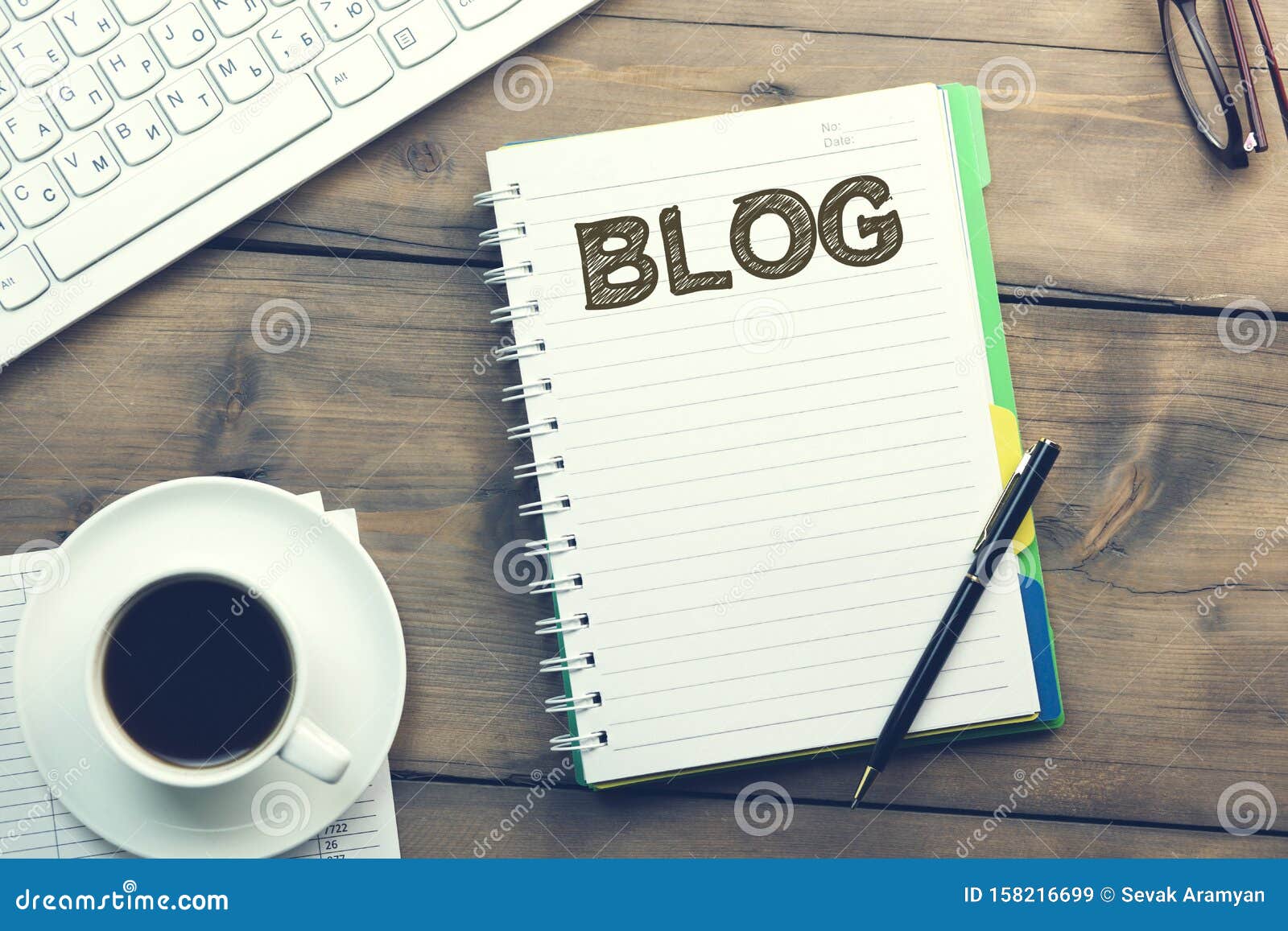 Blog Word on Notepad and Keyboard Stock Image - Image of table, work ...