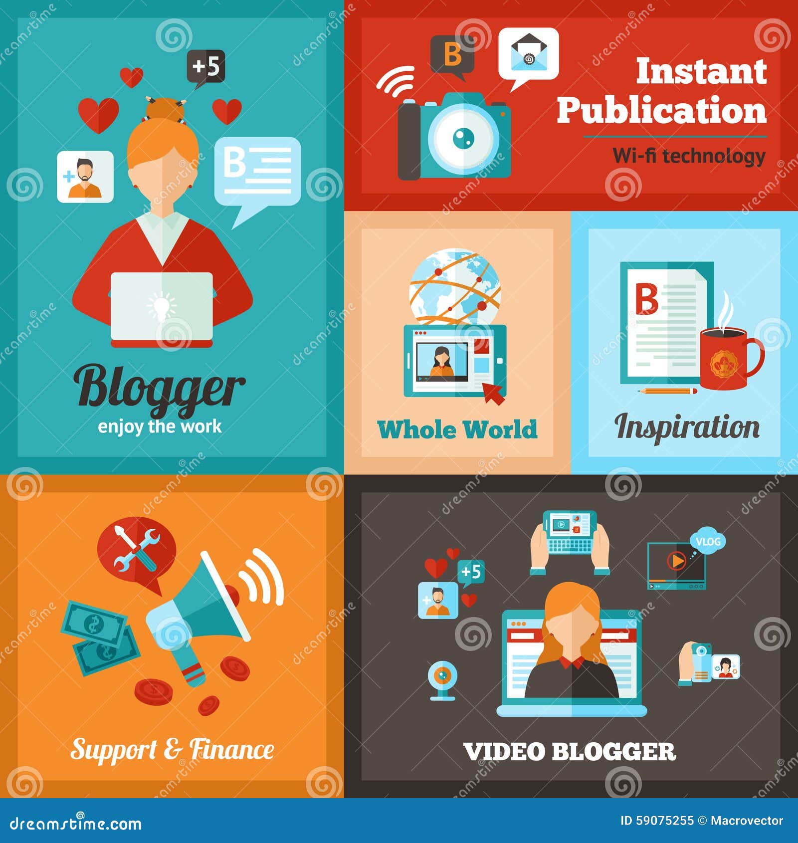 Blogger Poster Set stock vector. Illustration of bubble - 59075255