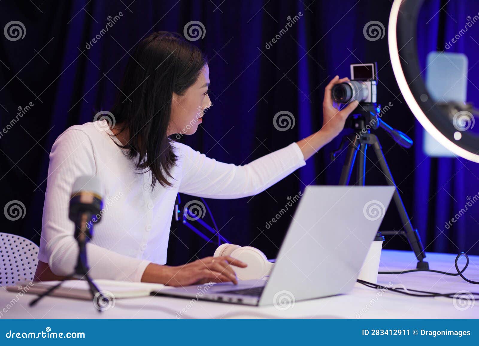 Blogger Setting Camera for Filming Stock Image - Image of filming ...