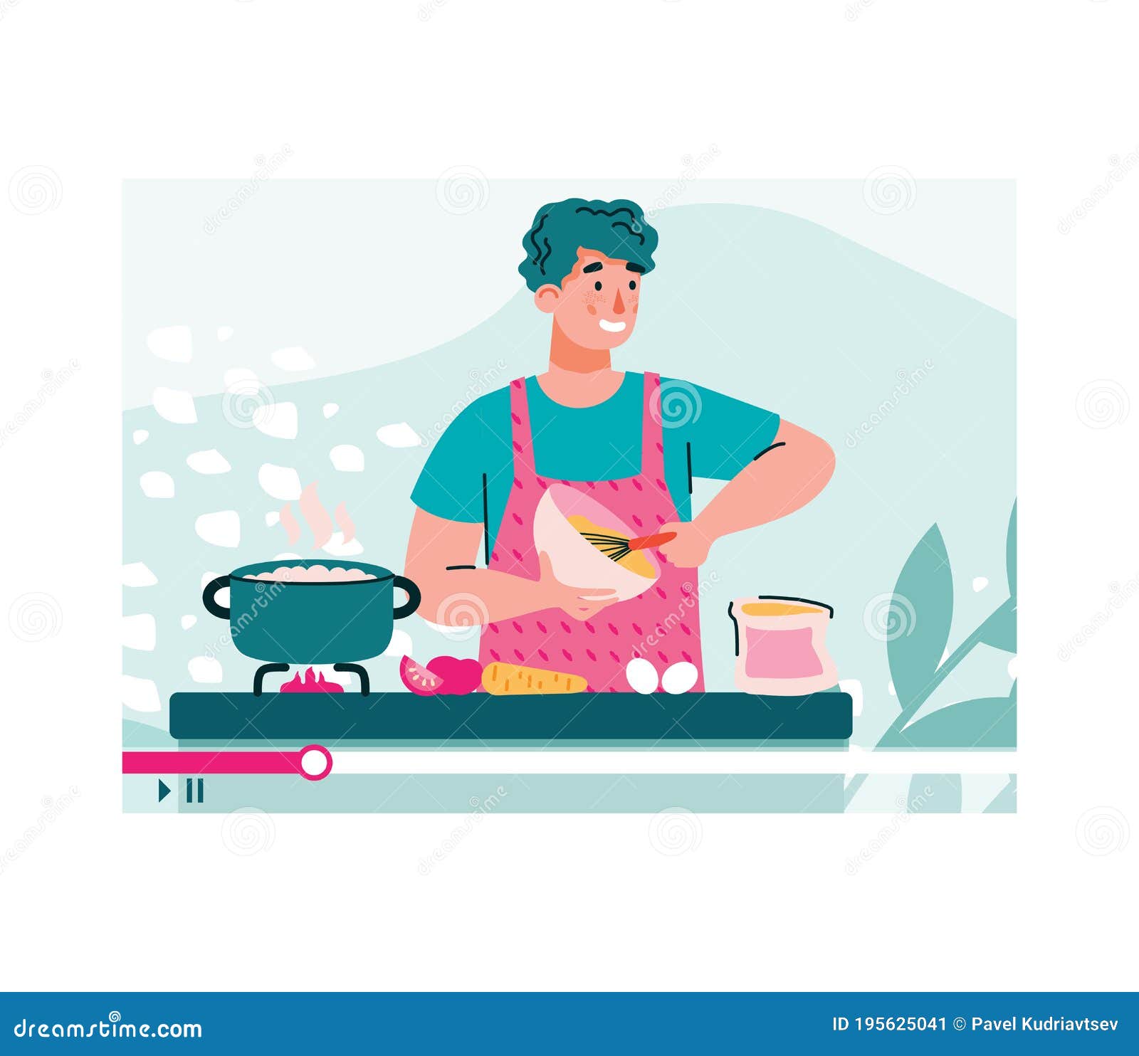 Blogger or Vlogger Shoots Cooking Tutorial, Cartoon Vector Illustration ...
