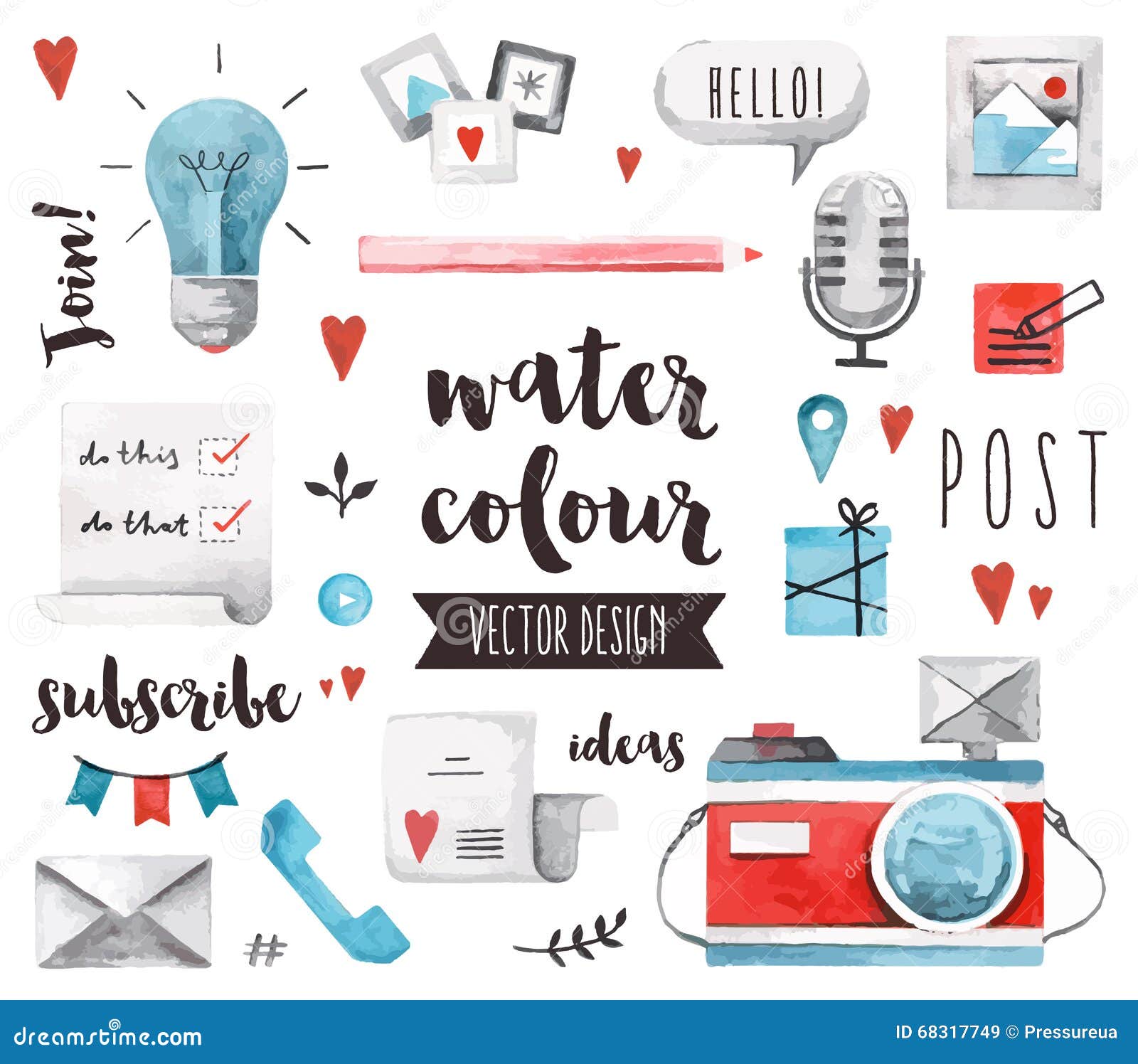 Blogging Elements Watercolor Vector Objects Stock Vector - Illustration ...