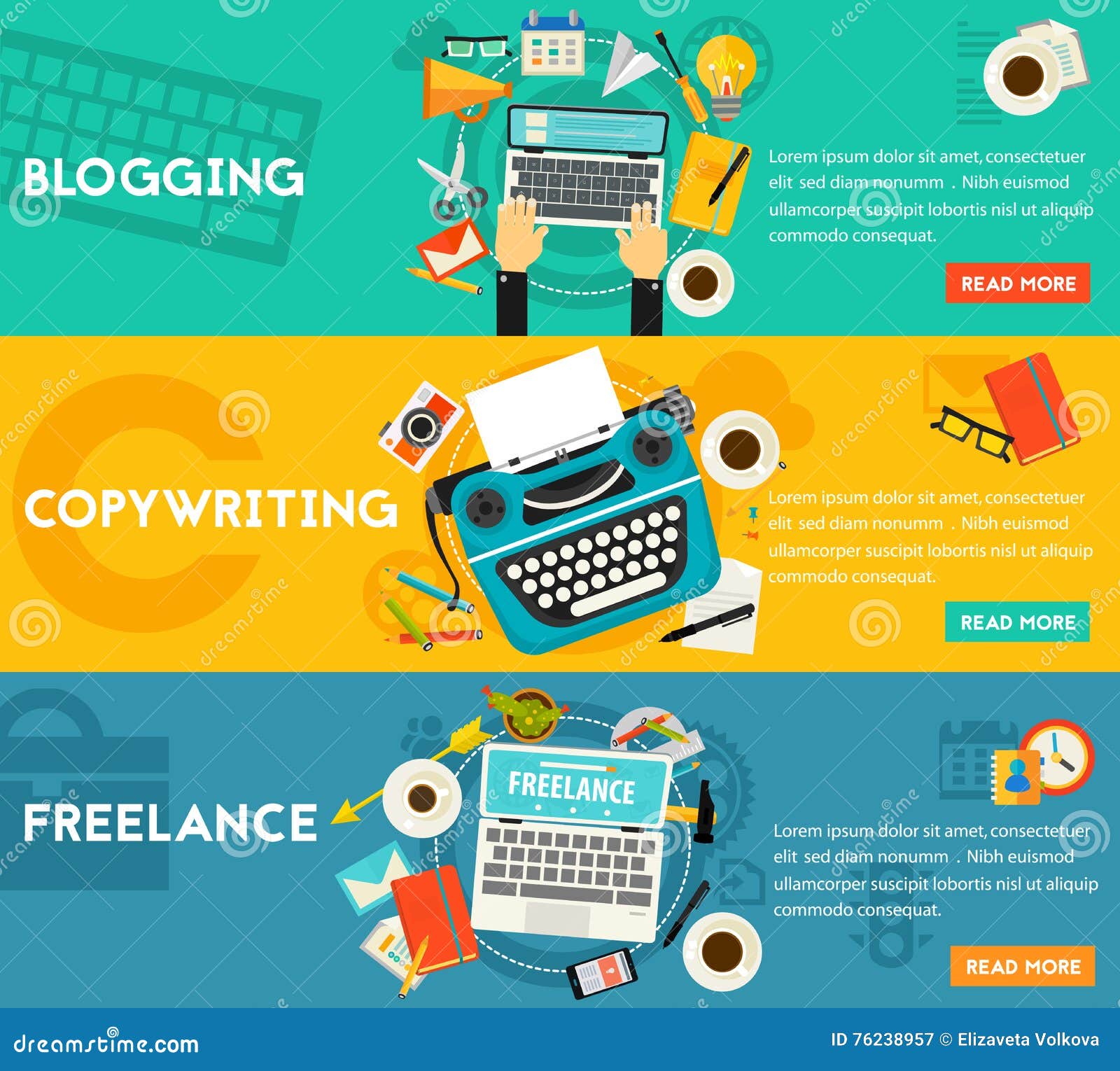 Blogging, Freelance and Copywriting Concept Banners Stock Vector ...
