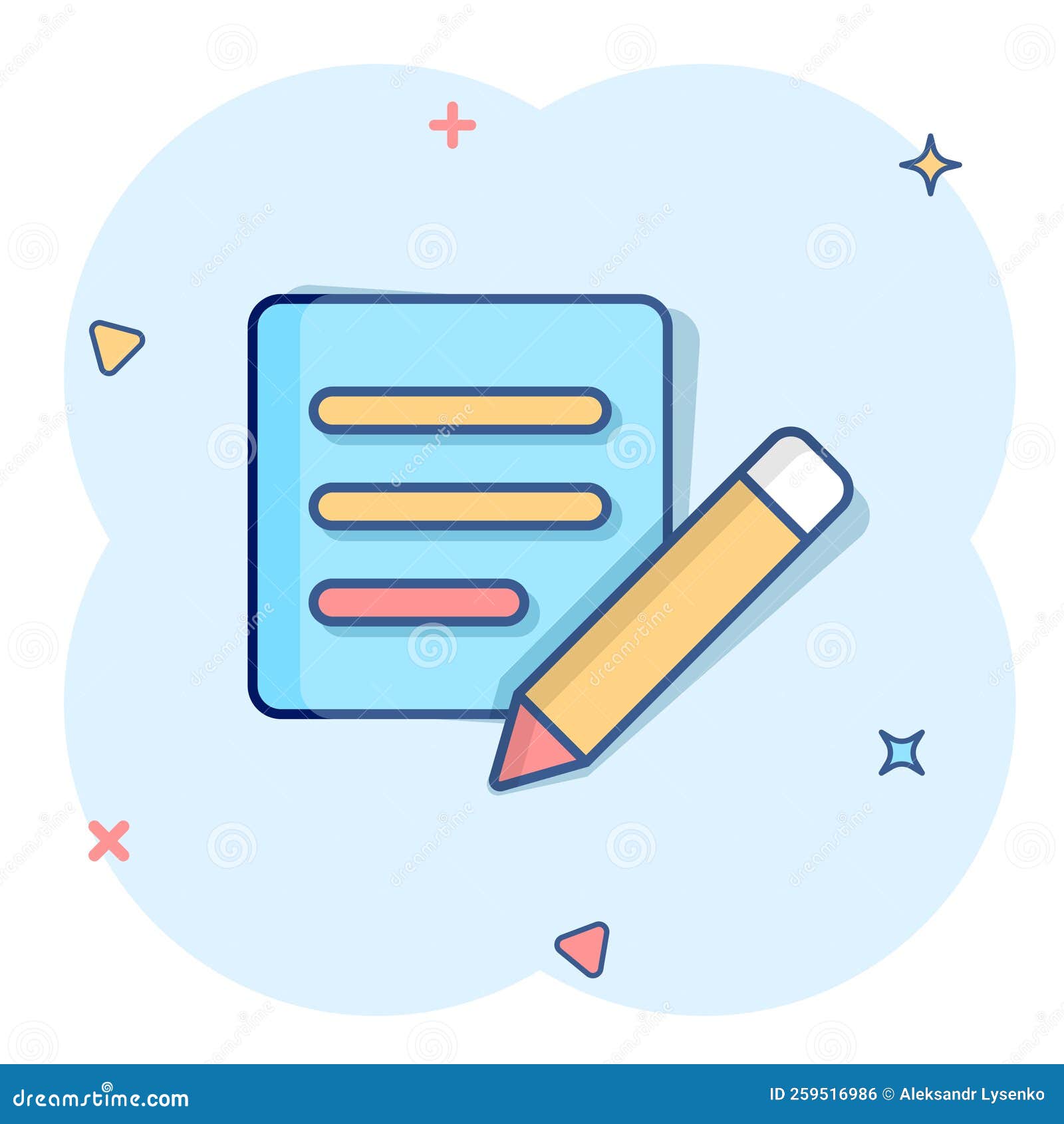 Blogging Icon in Comic Style. Document with Pen Cartoon Vector ...