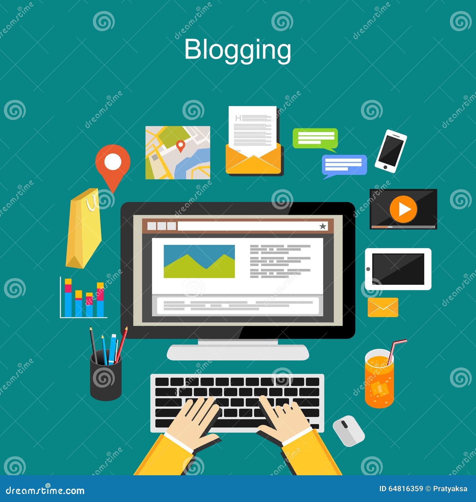 Blogging Illustration Concept. Internet Content. Stock Vector ...