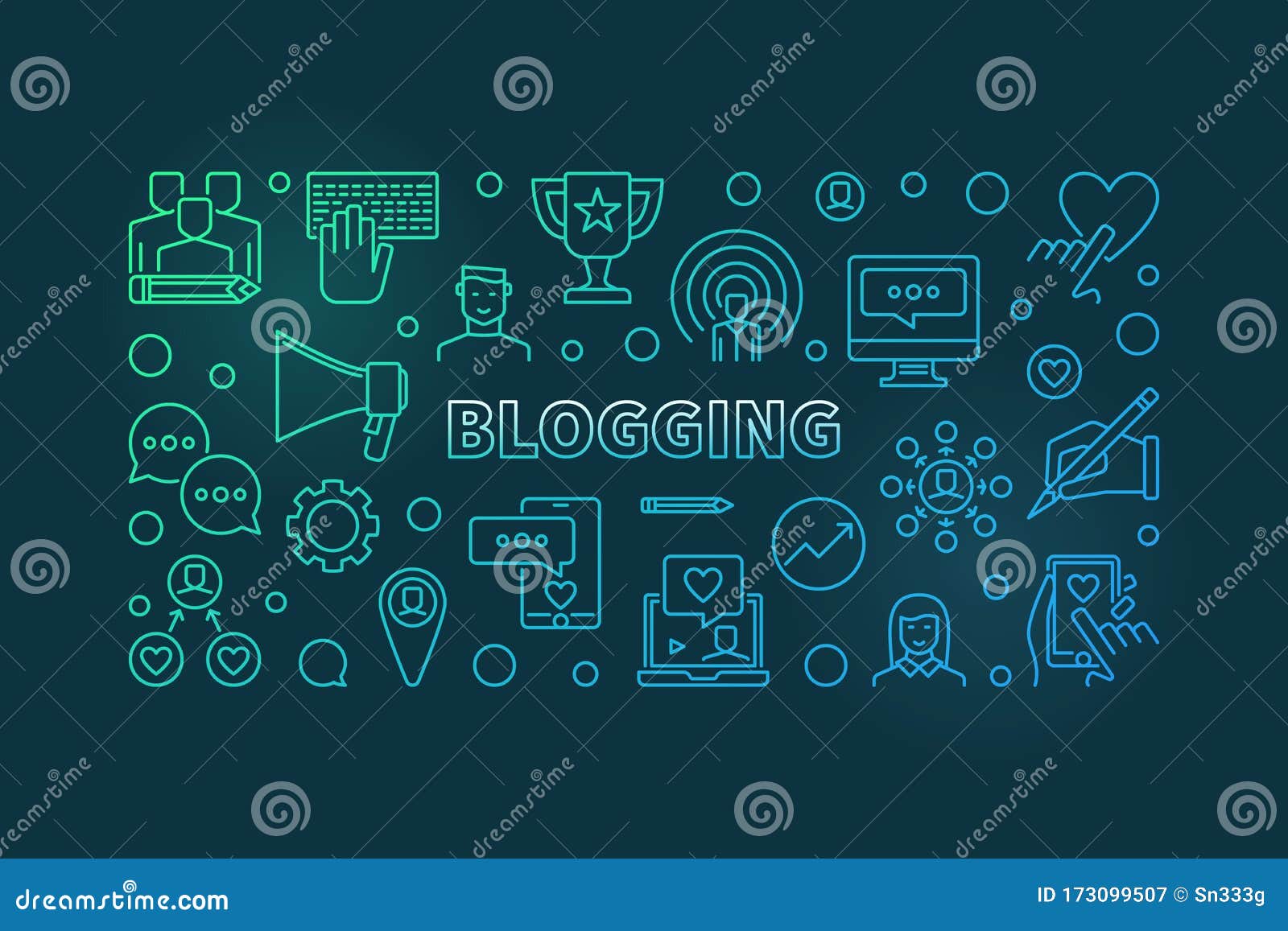 Blogging Vector Colorful Concept Linear Horizontal Illustration Stock ...