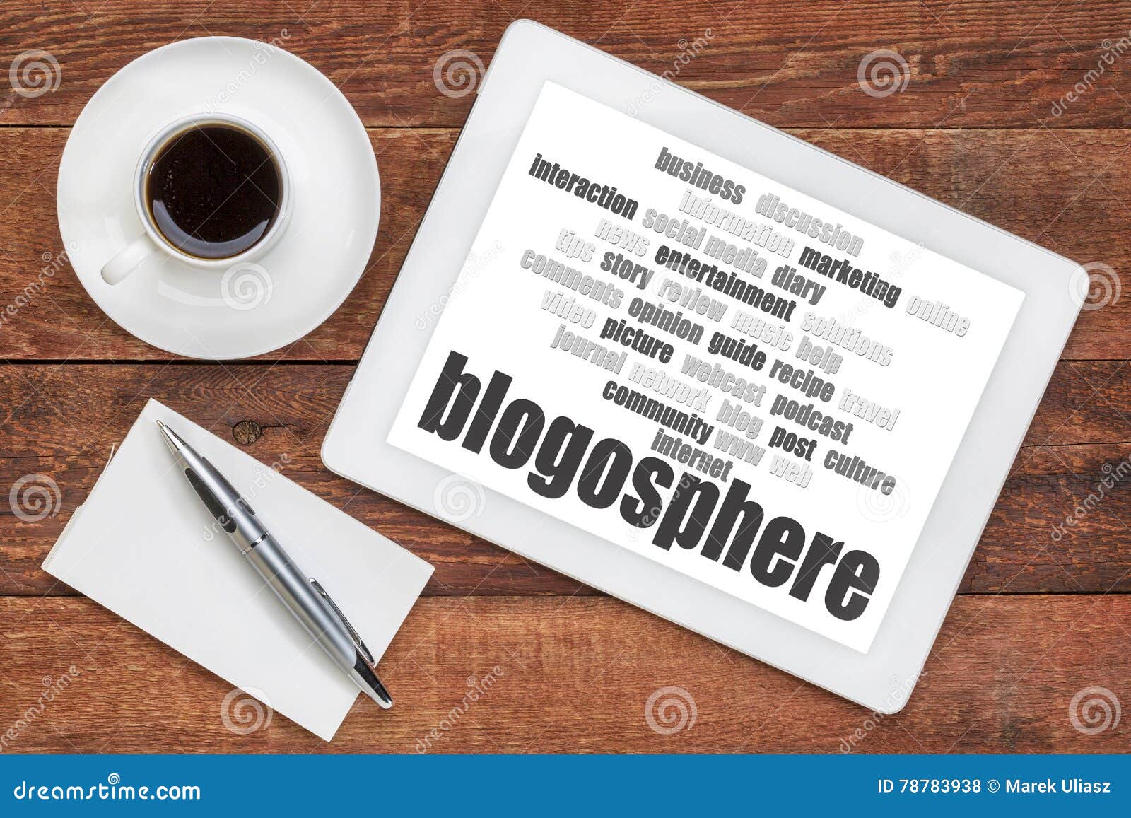 Blogosphere Word Cloud on Tablet Stock Photo - Image of community ...