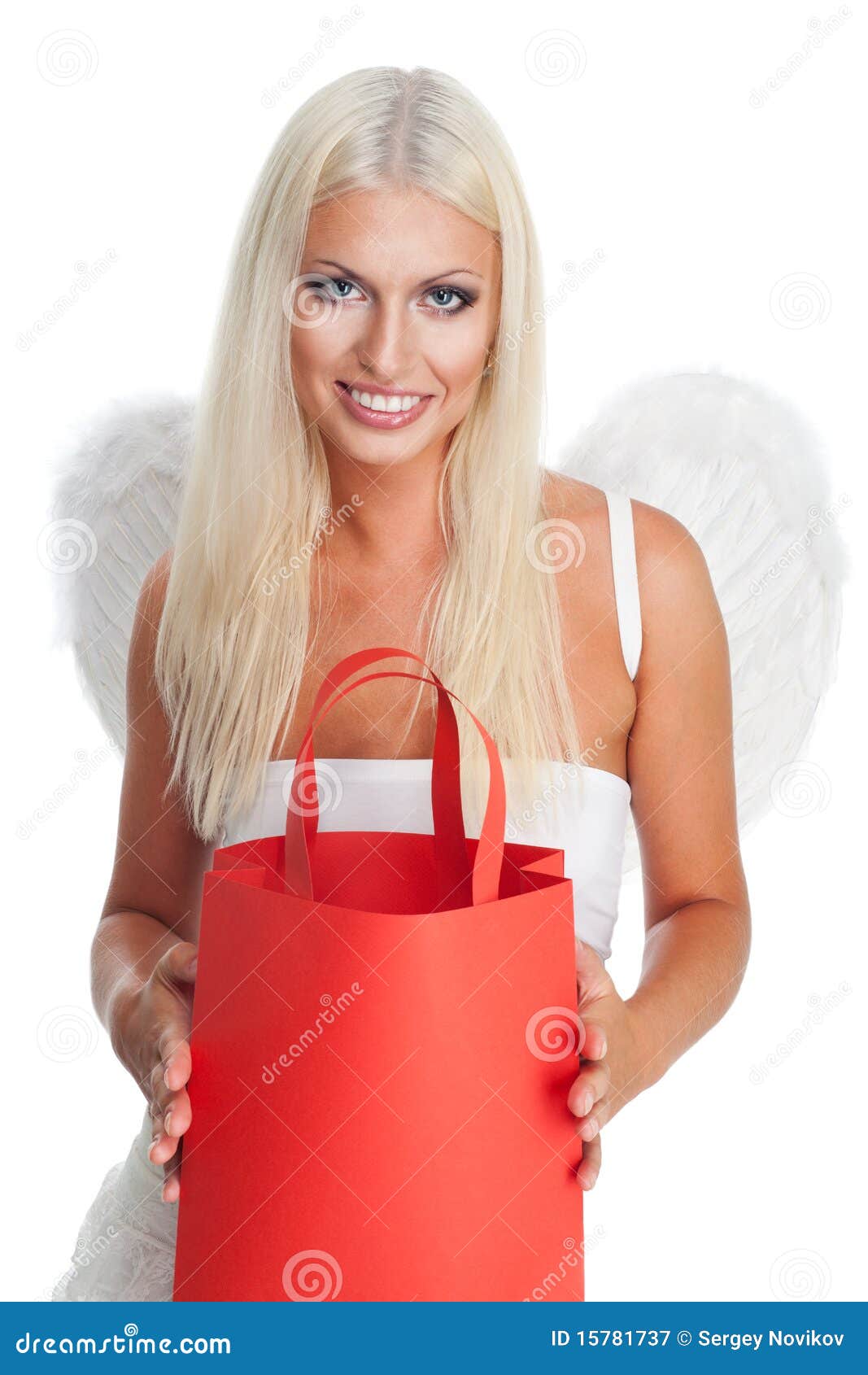 Blond Angel with Shopping Bag Stock Image - Image of glamorous, blue ...