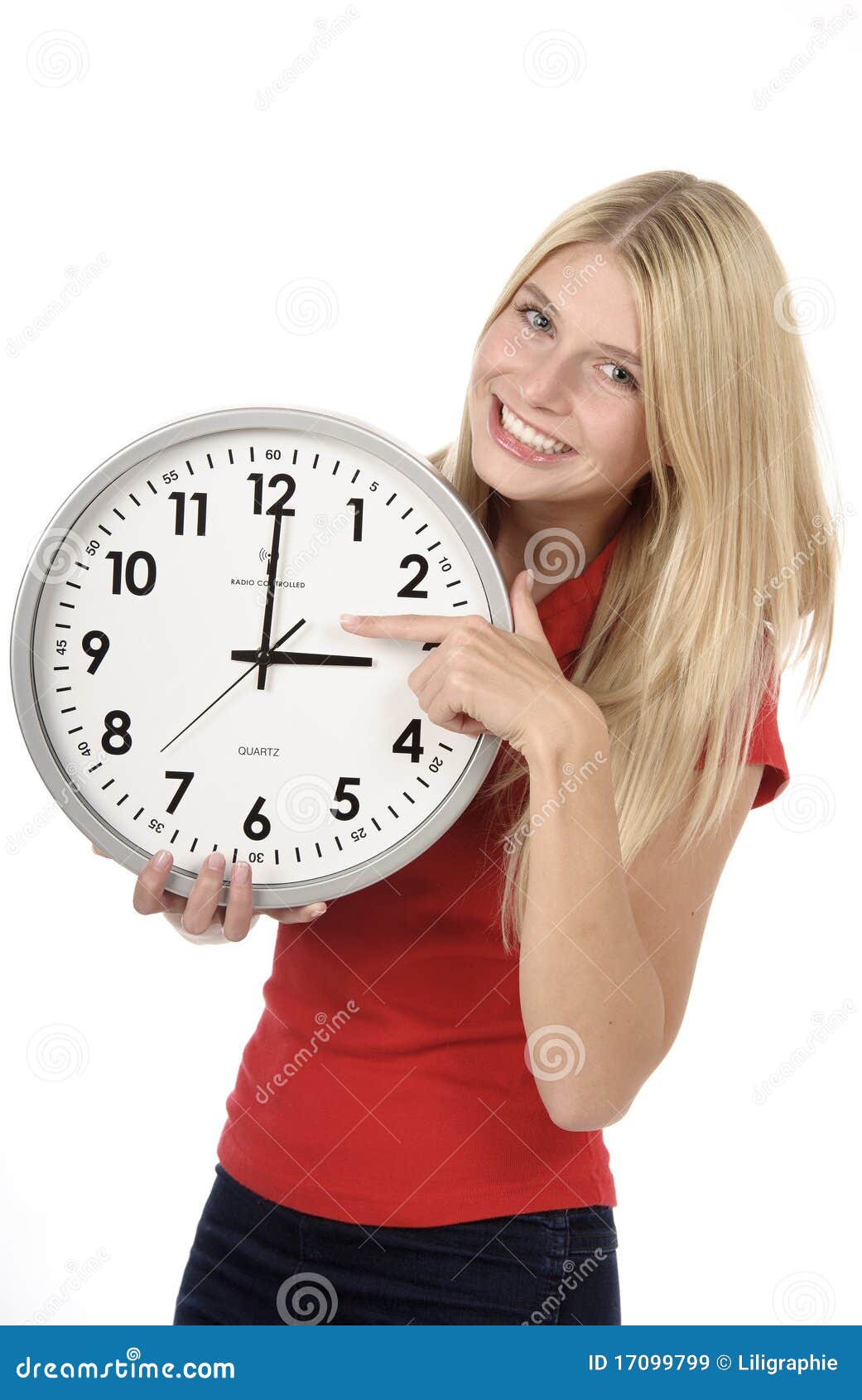 Blond Beautiful Woman with the Clock Stock Image - Image of isolated ...