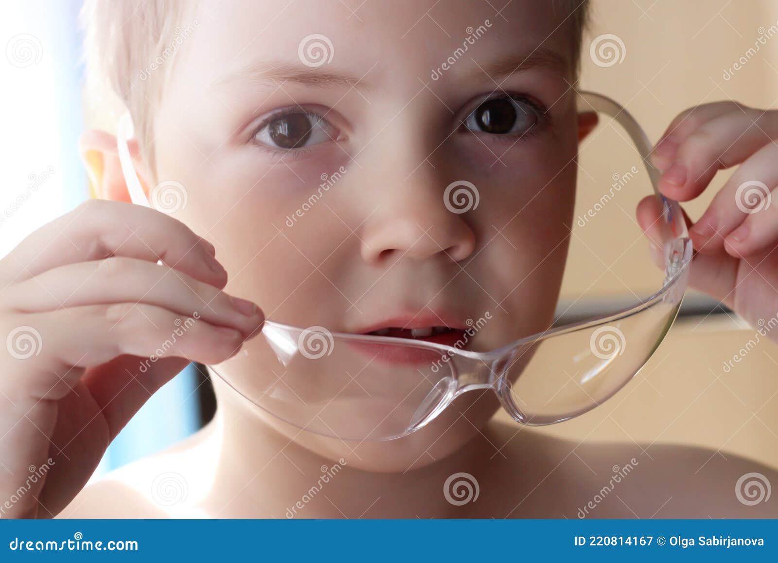 Blond Boy in Safety Glasses, Portrait of a Child Stock Image - Image of ...