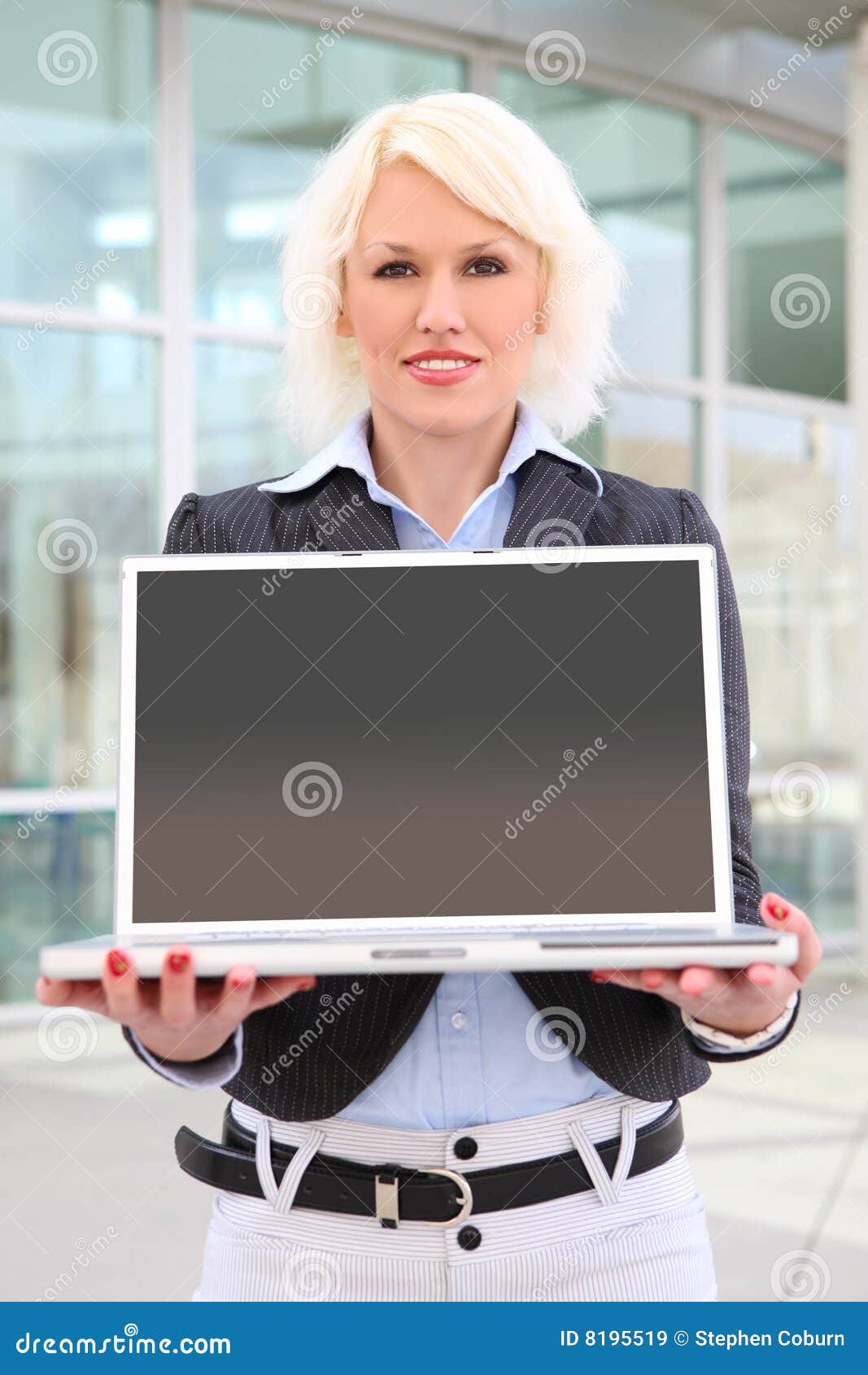 Blond Businesswoman with Computer Stock Image - Image of businesswoman ...