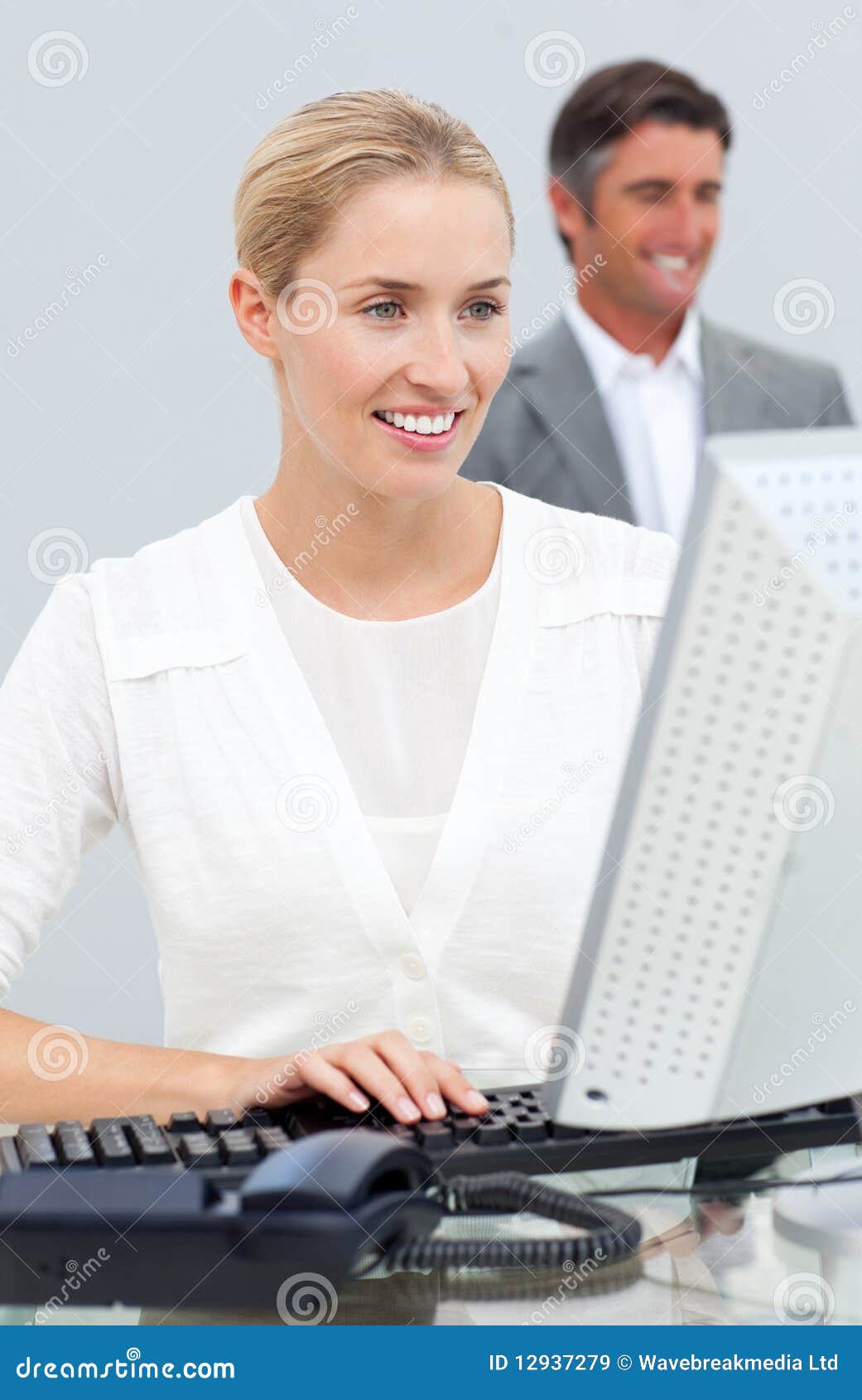 Blond Businesswoman Working at Her Computer Stock Image - Image of ...