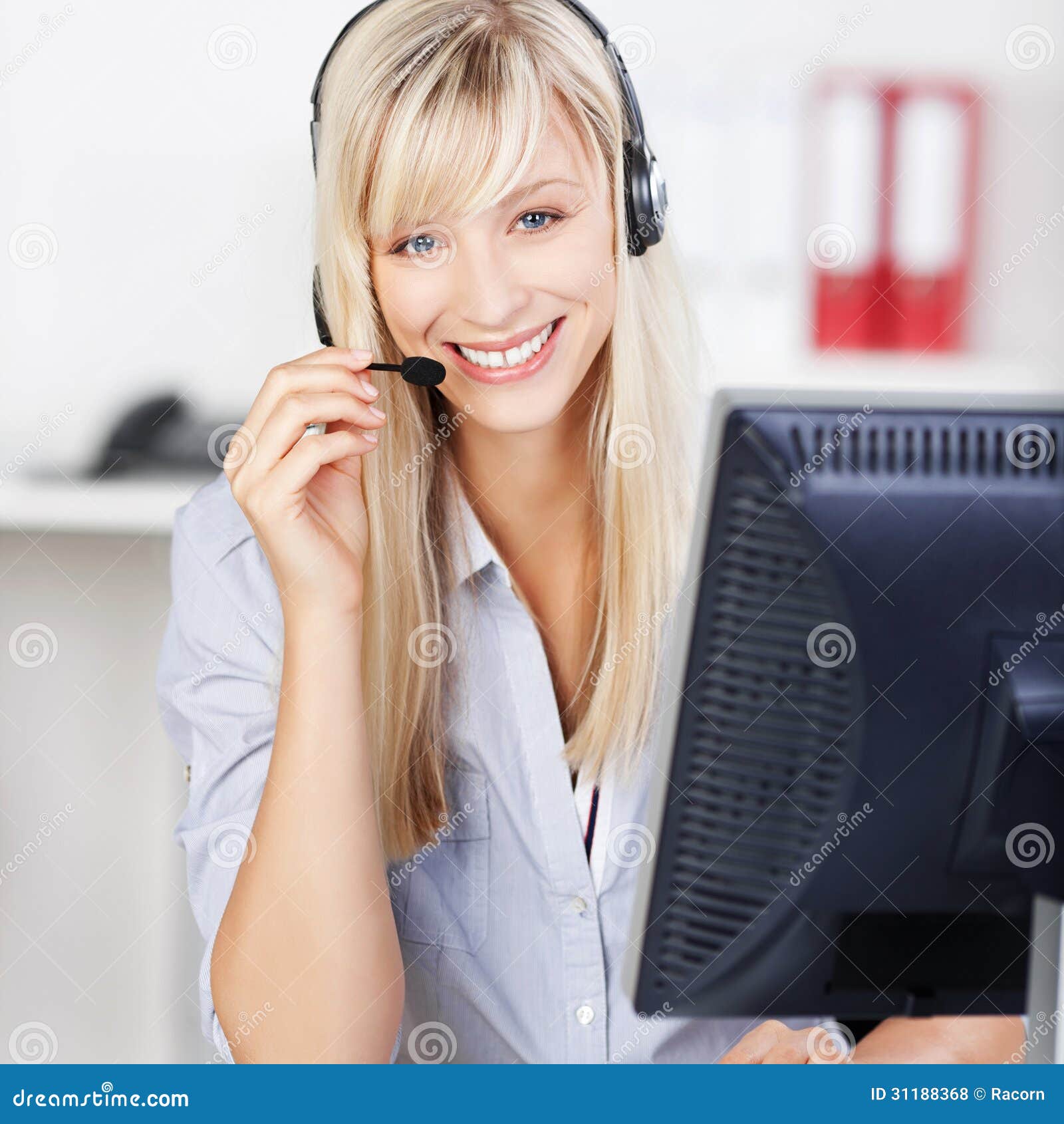 Blond call center operator stock photo. Image of headset - 31188368
