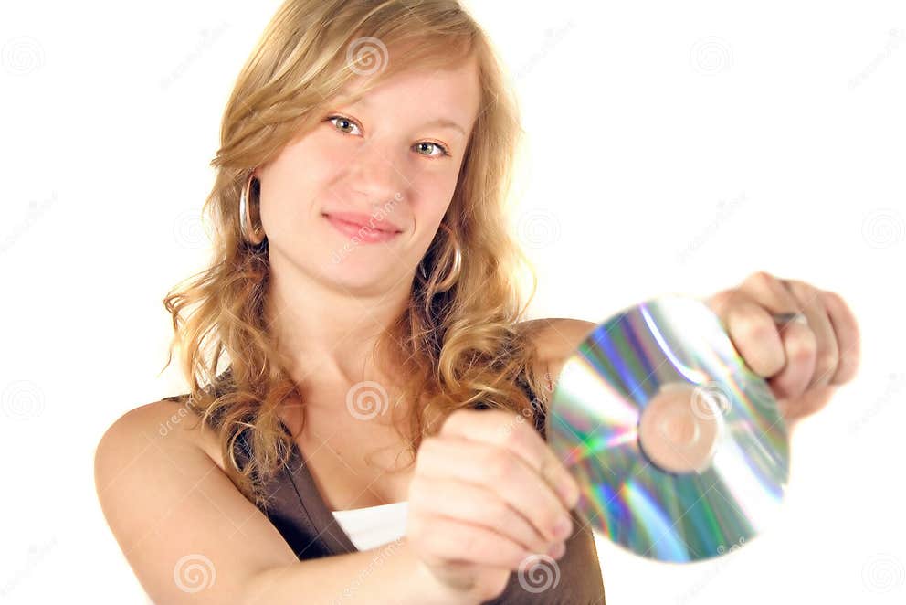 Blond with CD stock photo. Image of technology, happy - 2471054