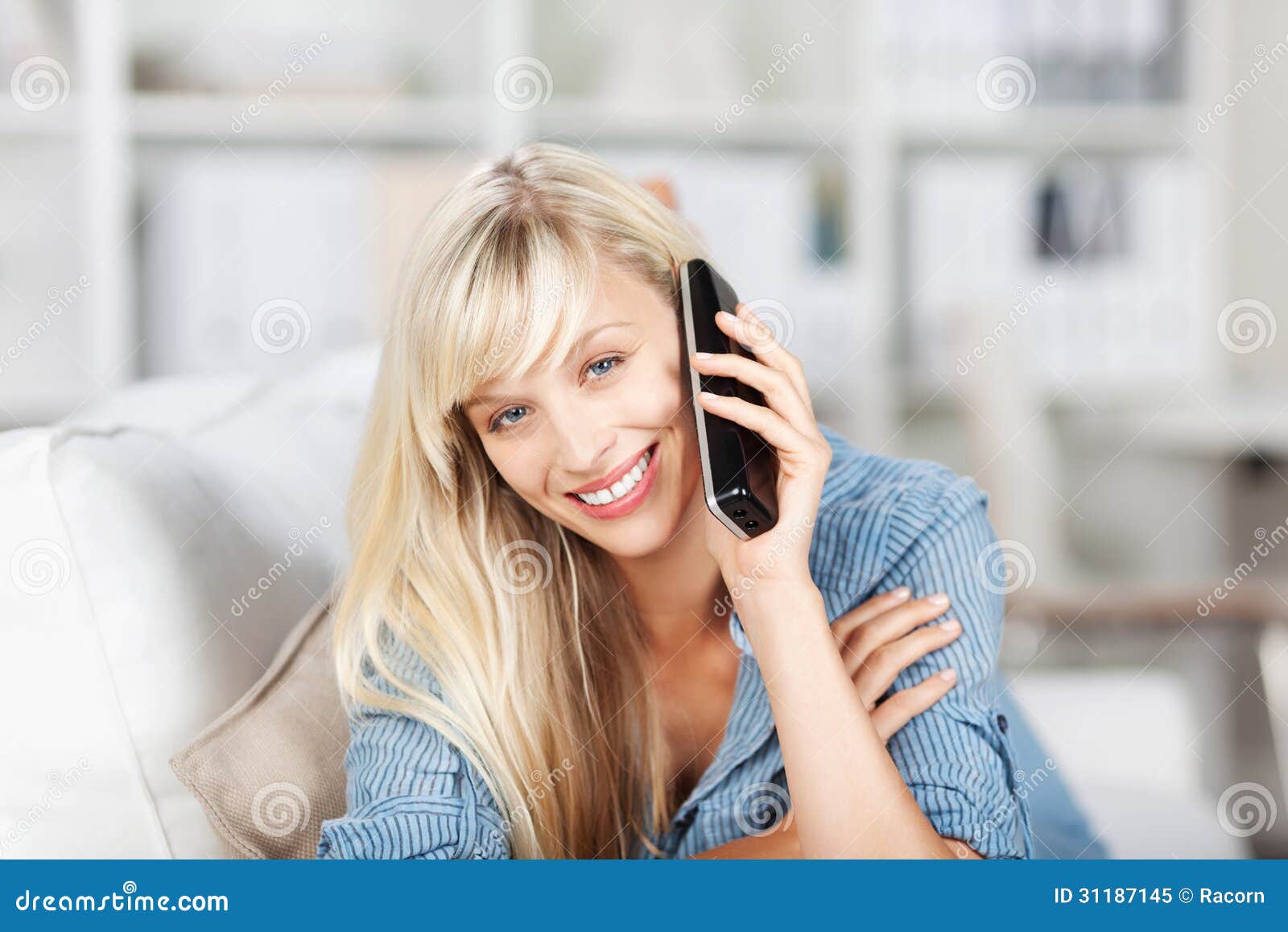 Blond Female Calling at Home Stock Image - Image of leisure, home: 31187145