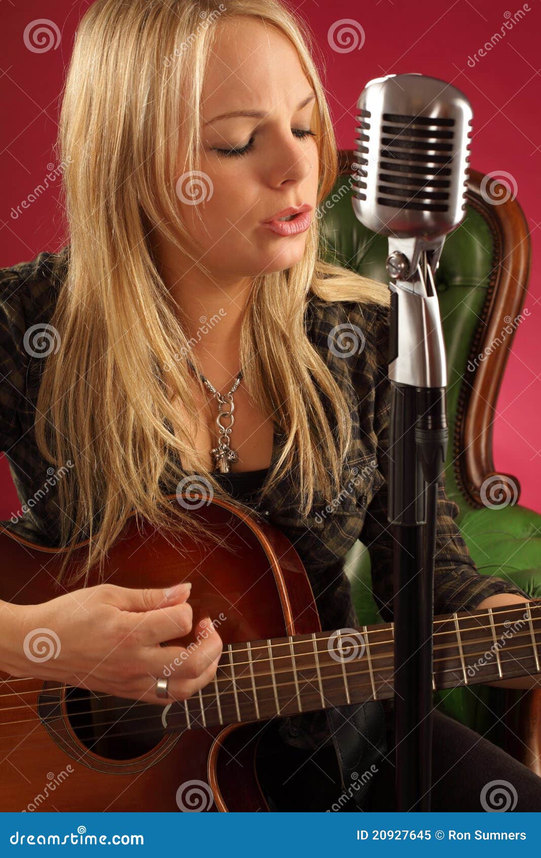Blond Female Playing Acoustic Guitar Stock Image - Image of leisure ...