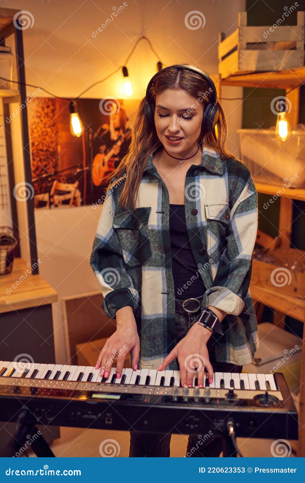 Blond Female Playing Synthesizer in Studio Stock Image - Image of ...