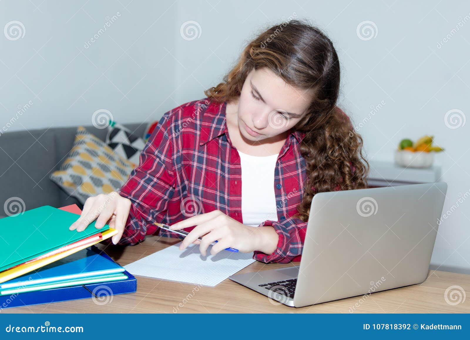 Blond Female Student Learning at Desk Stock Photo - Image of blog ...