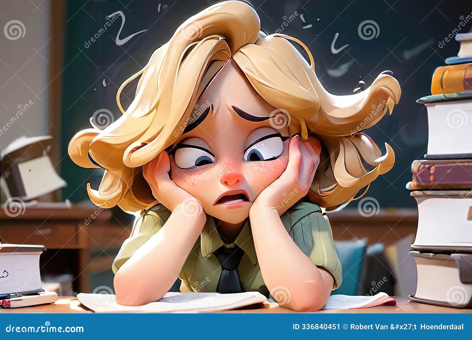 Blond Girl Bored during Studying at 19-8-2024 Stock Illustration ...