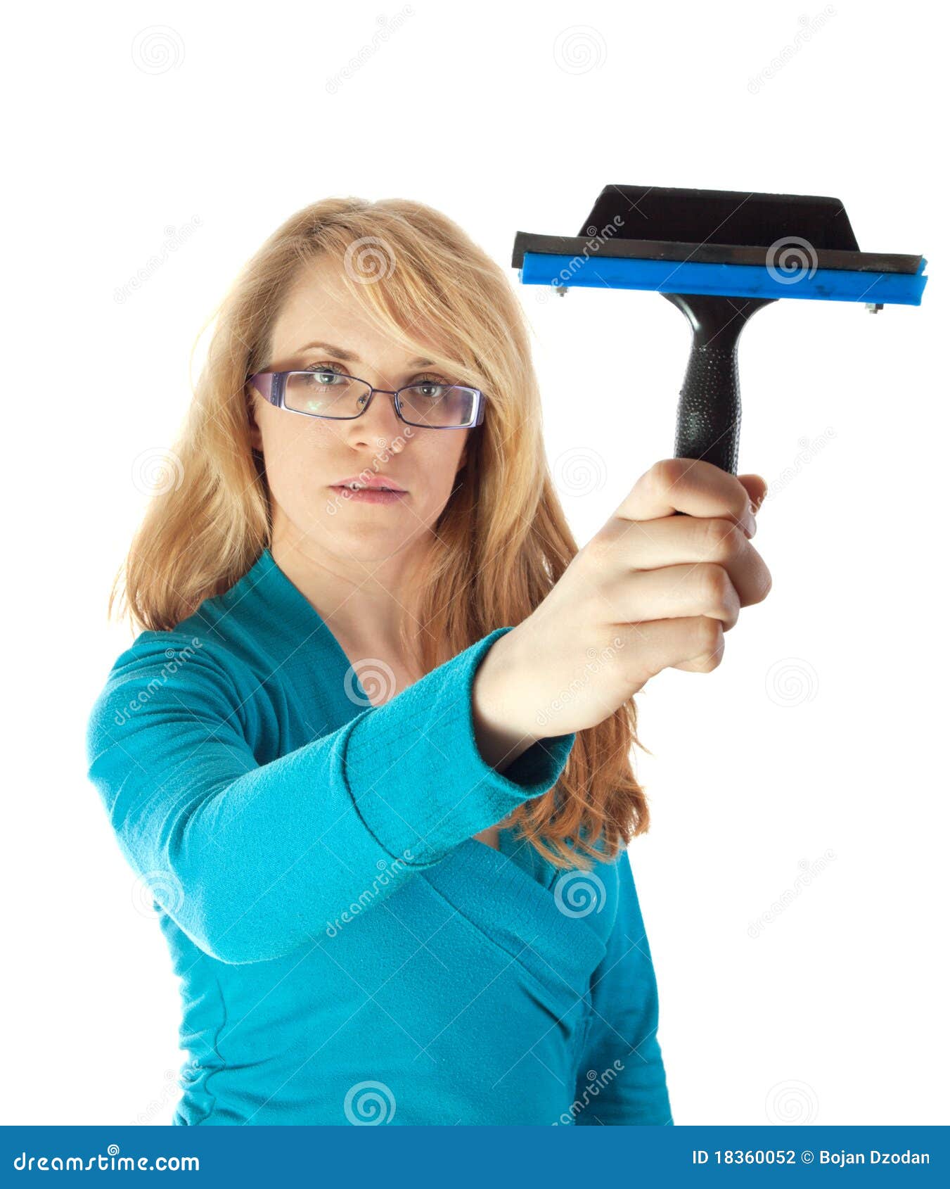 Blond girl cleaning screen stock photo. Image of teen - 18360052