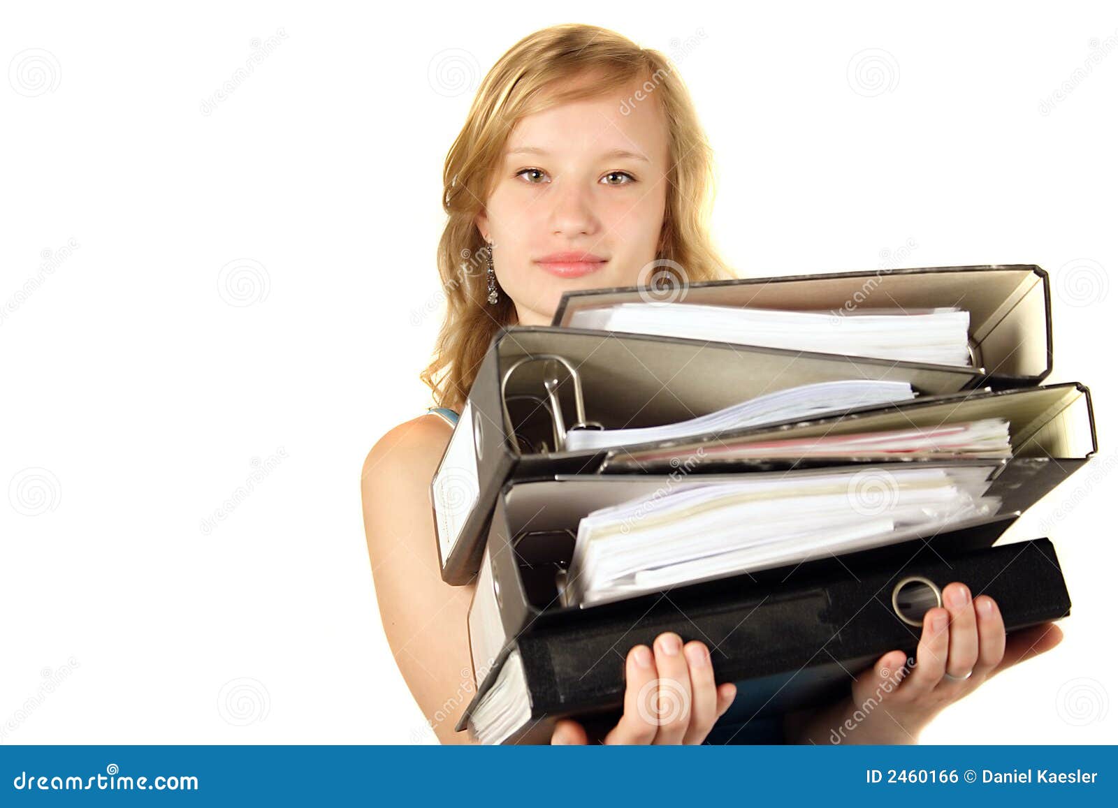 Blond Girl with Files stock photo. Image of carrying, close - 2460166