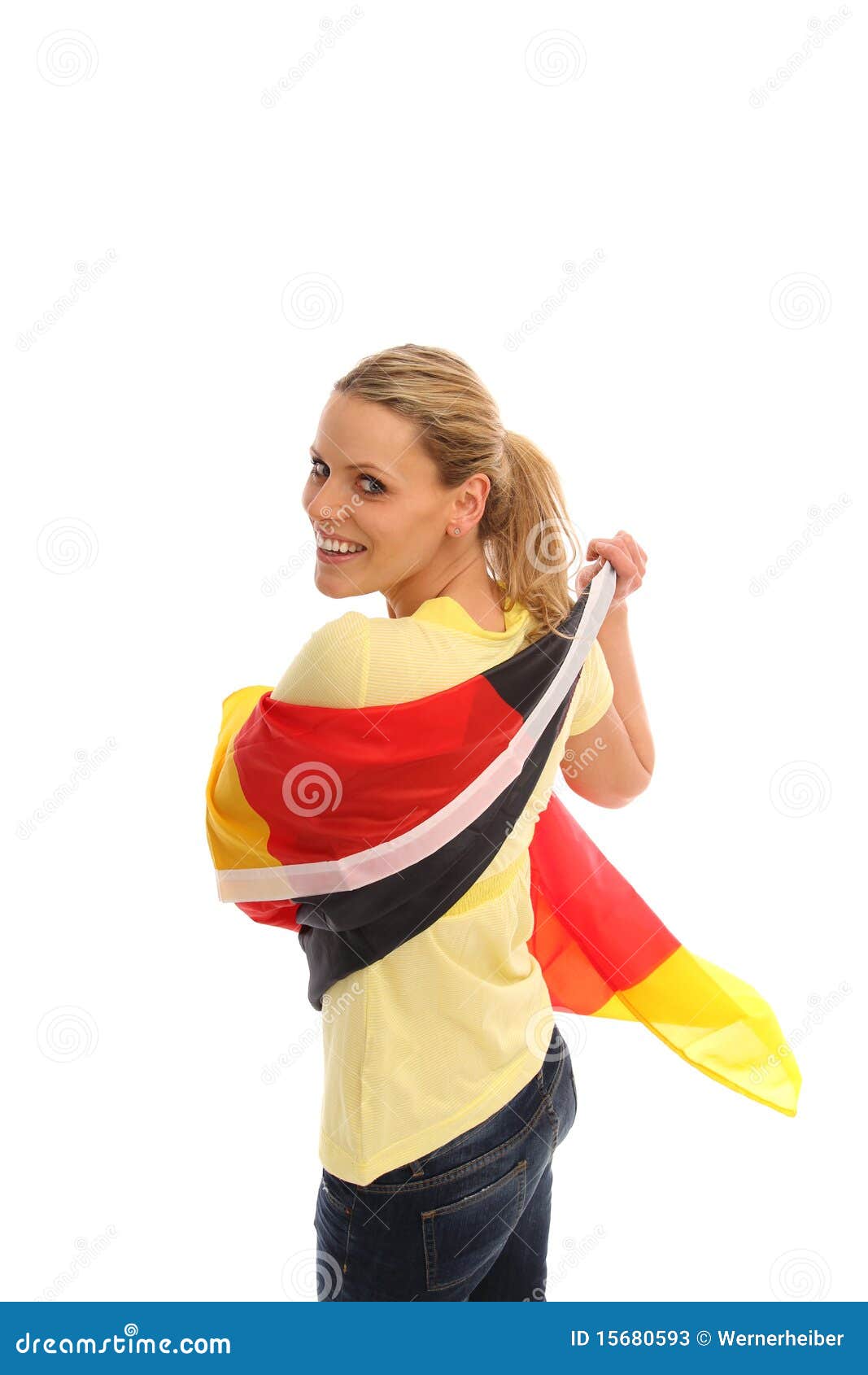 Blond Girl with a German Flag Stock Image - Image of smiling, soccer ...