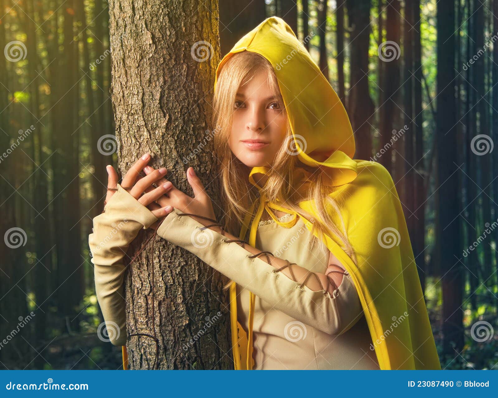 Blond Girl in a Magic Forest Stock Photo - Image of imagine, cape: 23087490