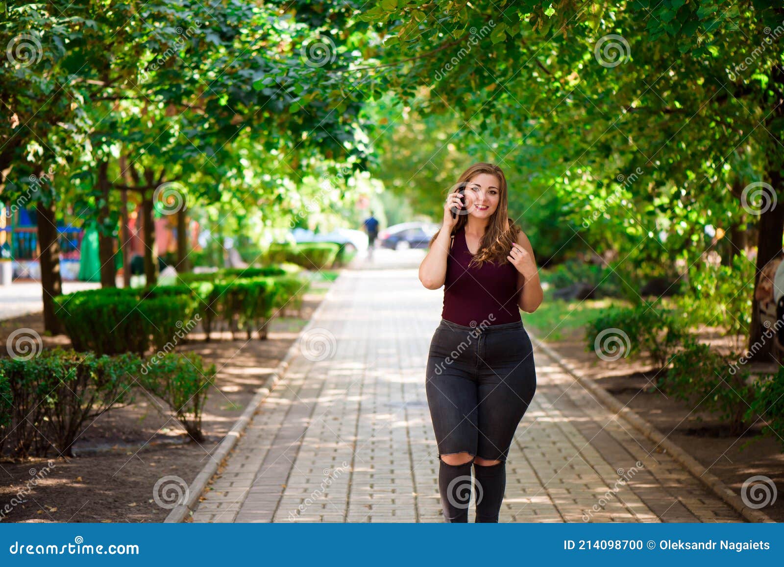 Blond Girl Model Plus in the Park. XXL Girl Stock Photo - Image of ...