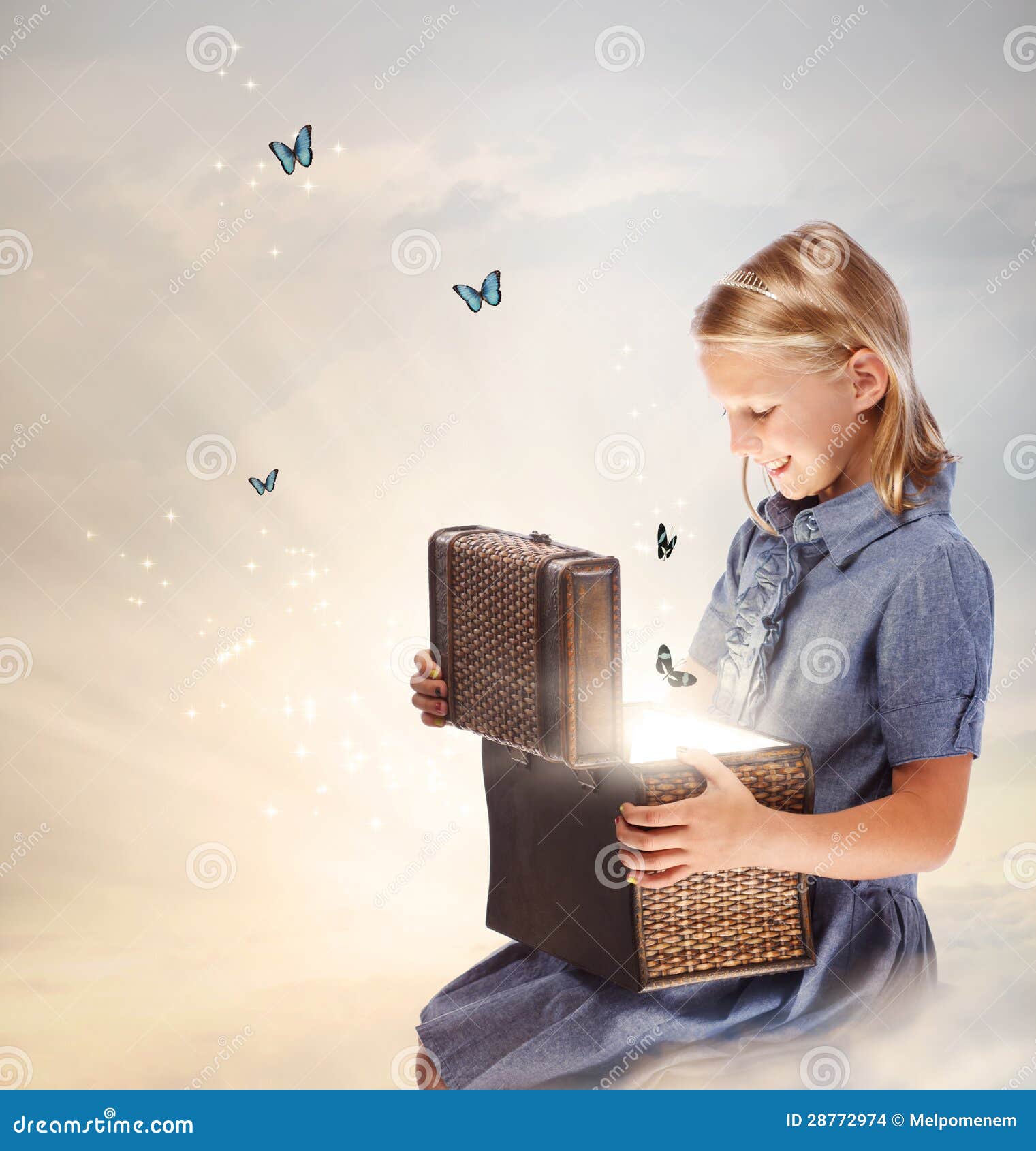 Blond Girl Opening a Treasure Box Stock Photo - Image of celebration ...
