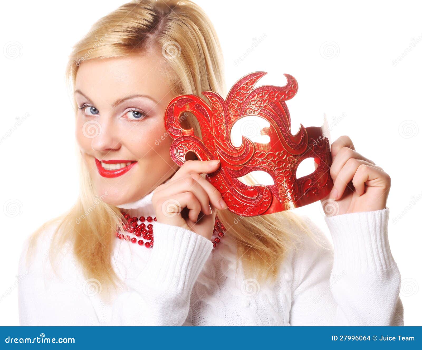 Blond girl with red mask stock photo. Image of decoration - 27996064