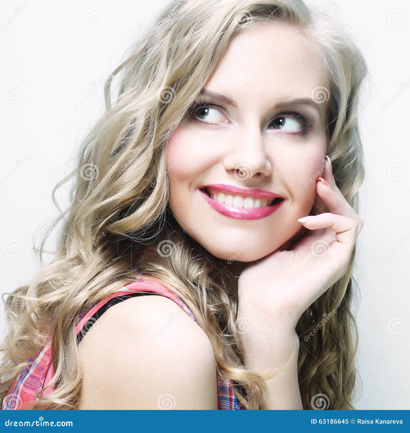 Blond Girl Smiling and Laughing Stock Image - Image of curly ...