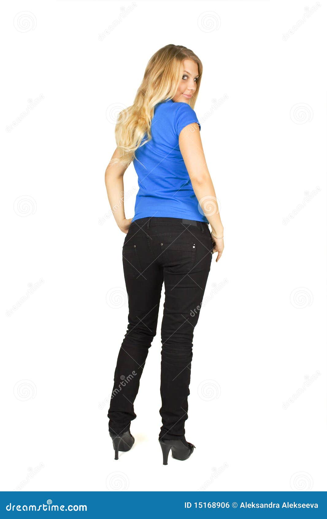 Blond Girl Standing, Hands on Hips, View from Back Stock Photo - Image ...