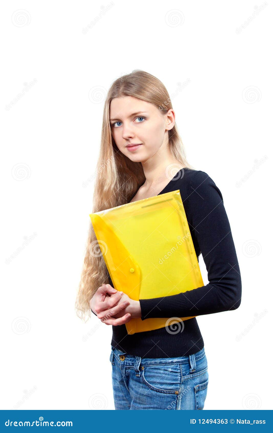 Blond Girl with Yellow Folder Stock Image - Image of file, occupation ...