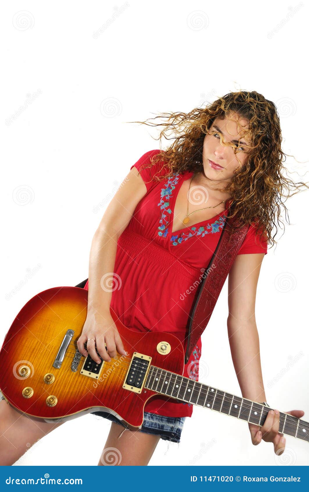 Blond guitarist woman stock photo. Image of beautiful - 11471020