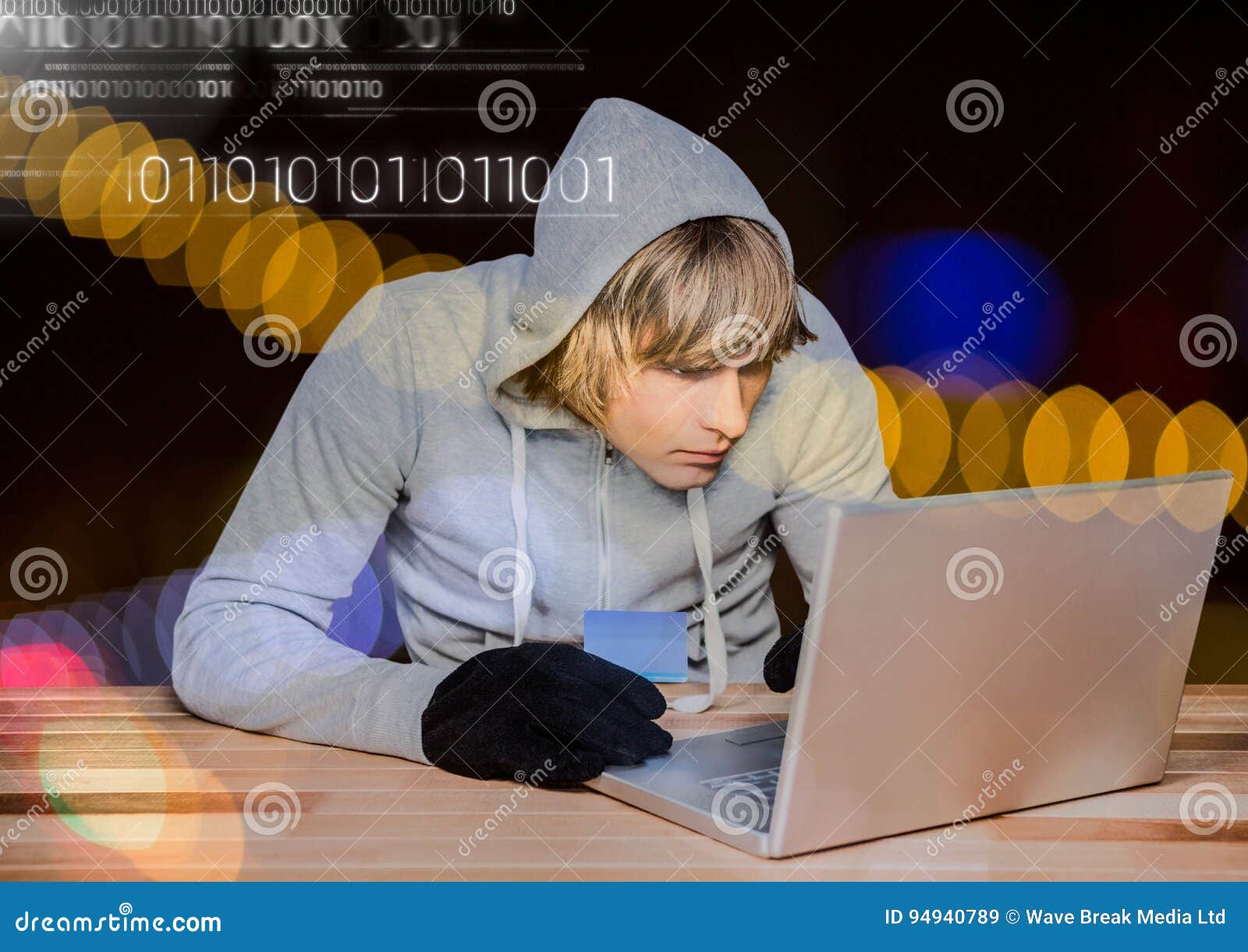 Blond Hair Hacker Using a Laptop Stock Illustration - Illustration of ...