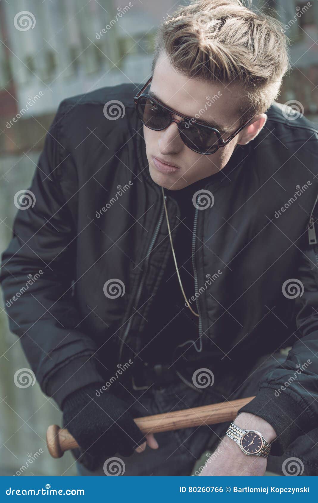 Blond Haired Hooligan Portrait with Baseball Bat Stock Photo - Image of ...