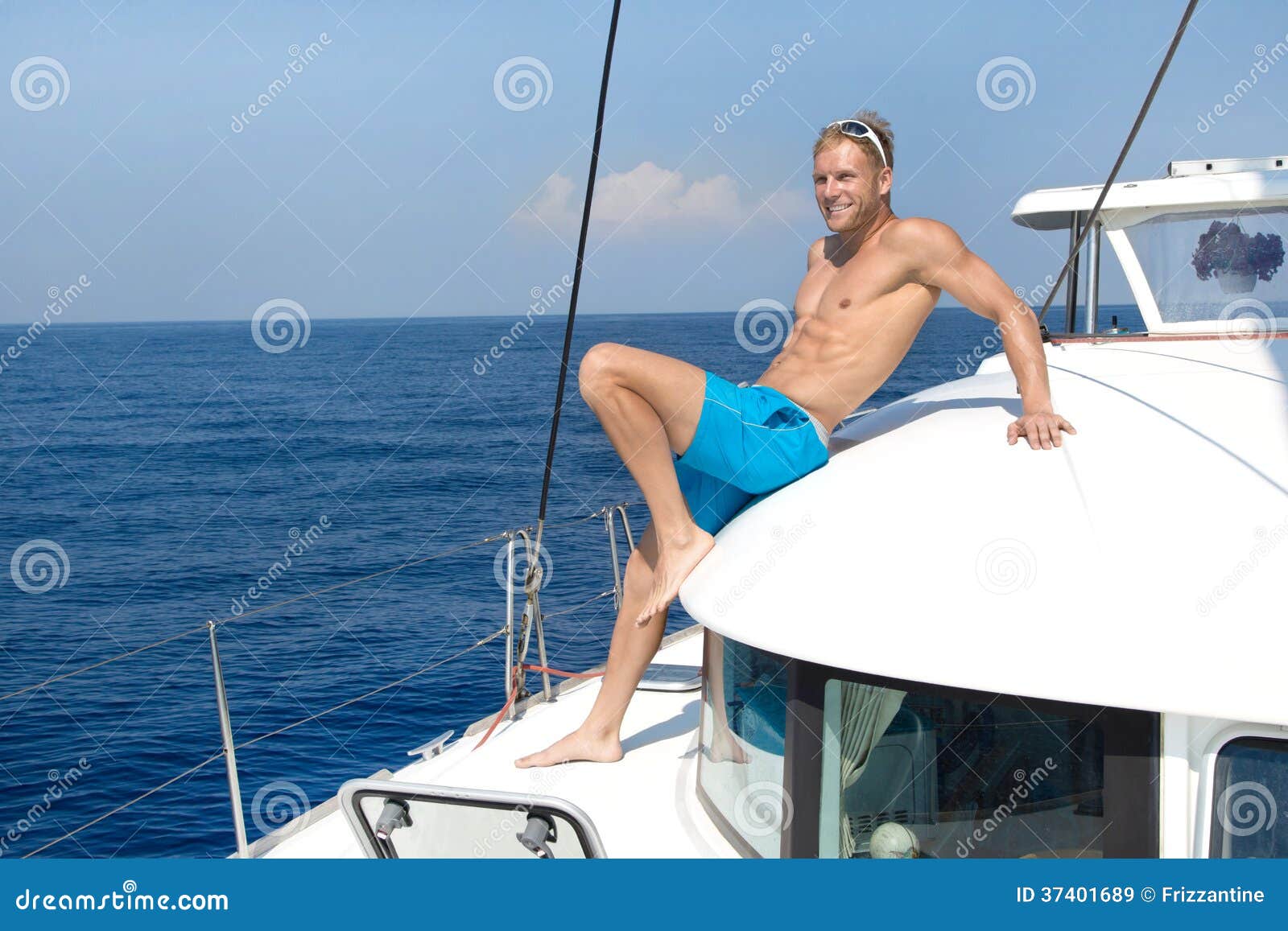 Young Man Sailing. Teenager Boy On Sea Sail Boat. Royalty-Free Stock ...