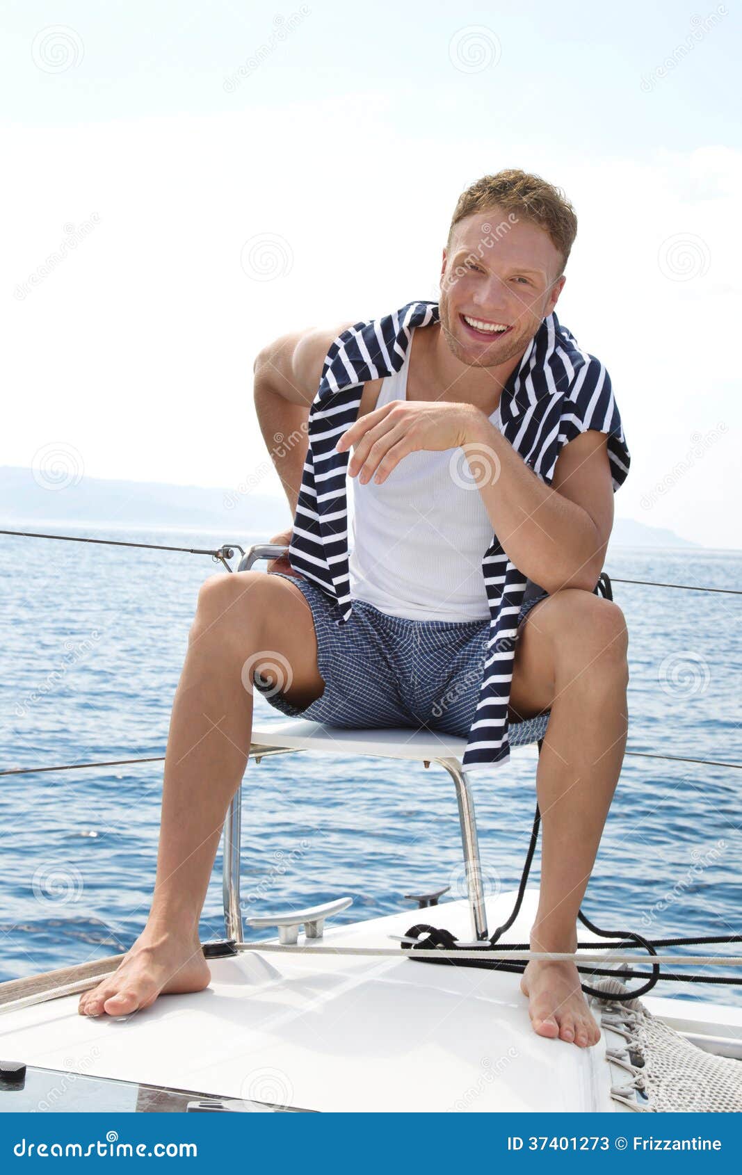 Blond Handsome Young Man on Sailing Boat. Stock Image - Image of ...