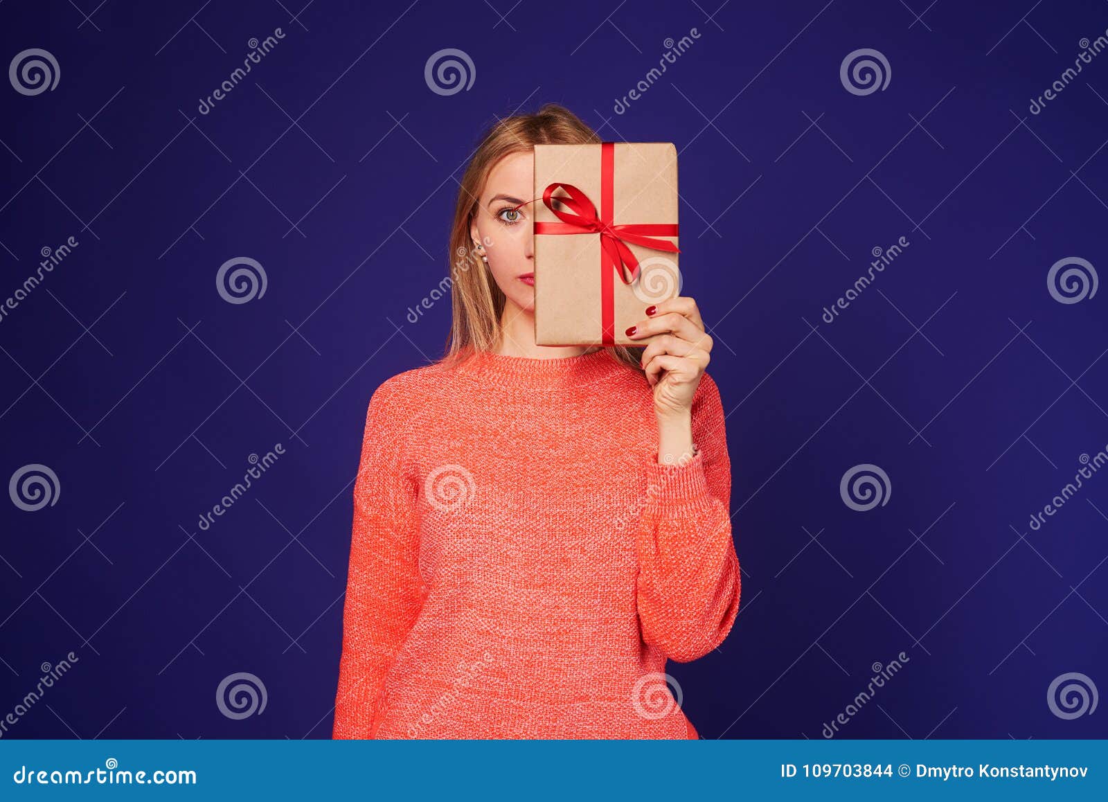 Blond Hiding Face Behind Gift Box Stock Photo - Image of people ...