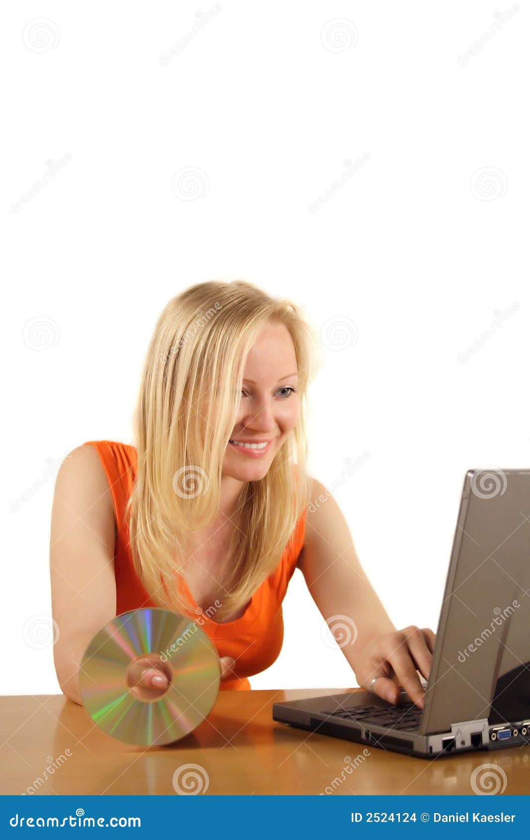 Blond installing software stock photo. Image of smile - 2524124