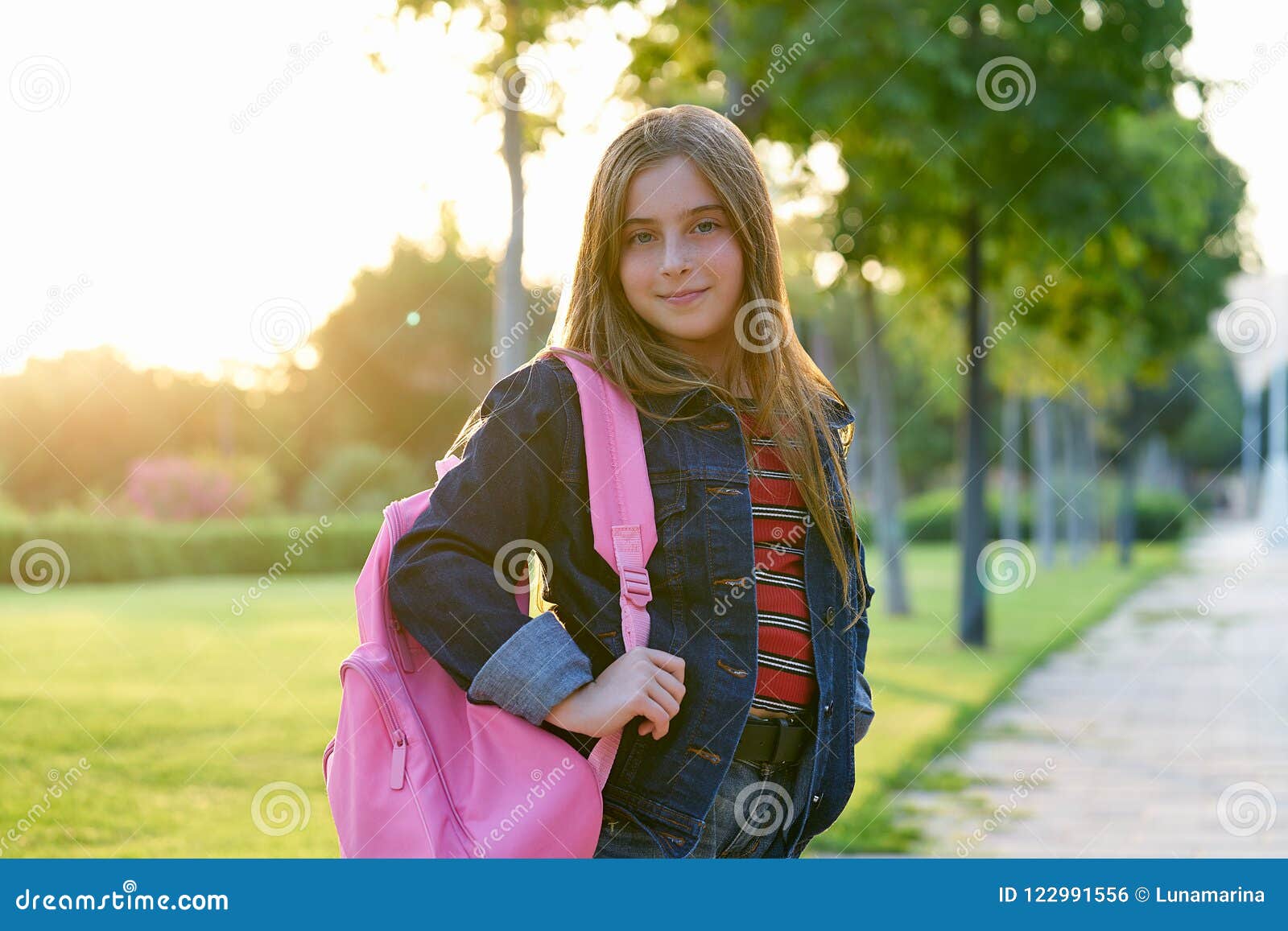 Blond Kid Student Girl in the Park Stock Photo - Image of lifestyle ...