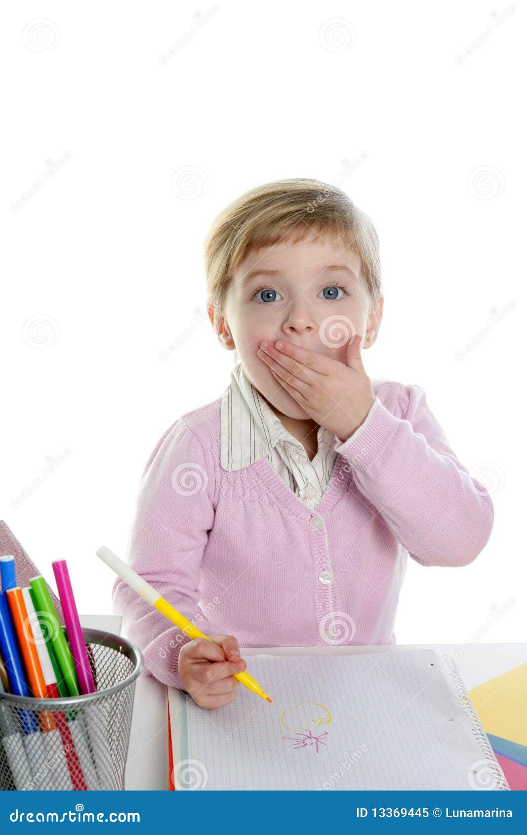 Blond Little Surprised Gesture Student Girl Stock Image - Image of ...