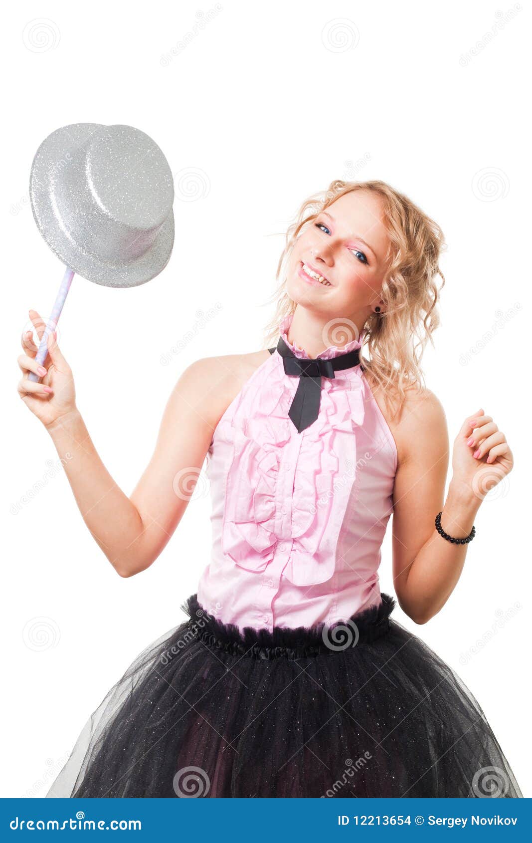Blond Magitian Woman Play with Hat and Magic Wand Stock Photo - Image ...