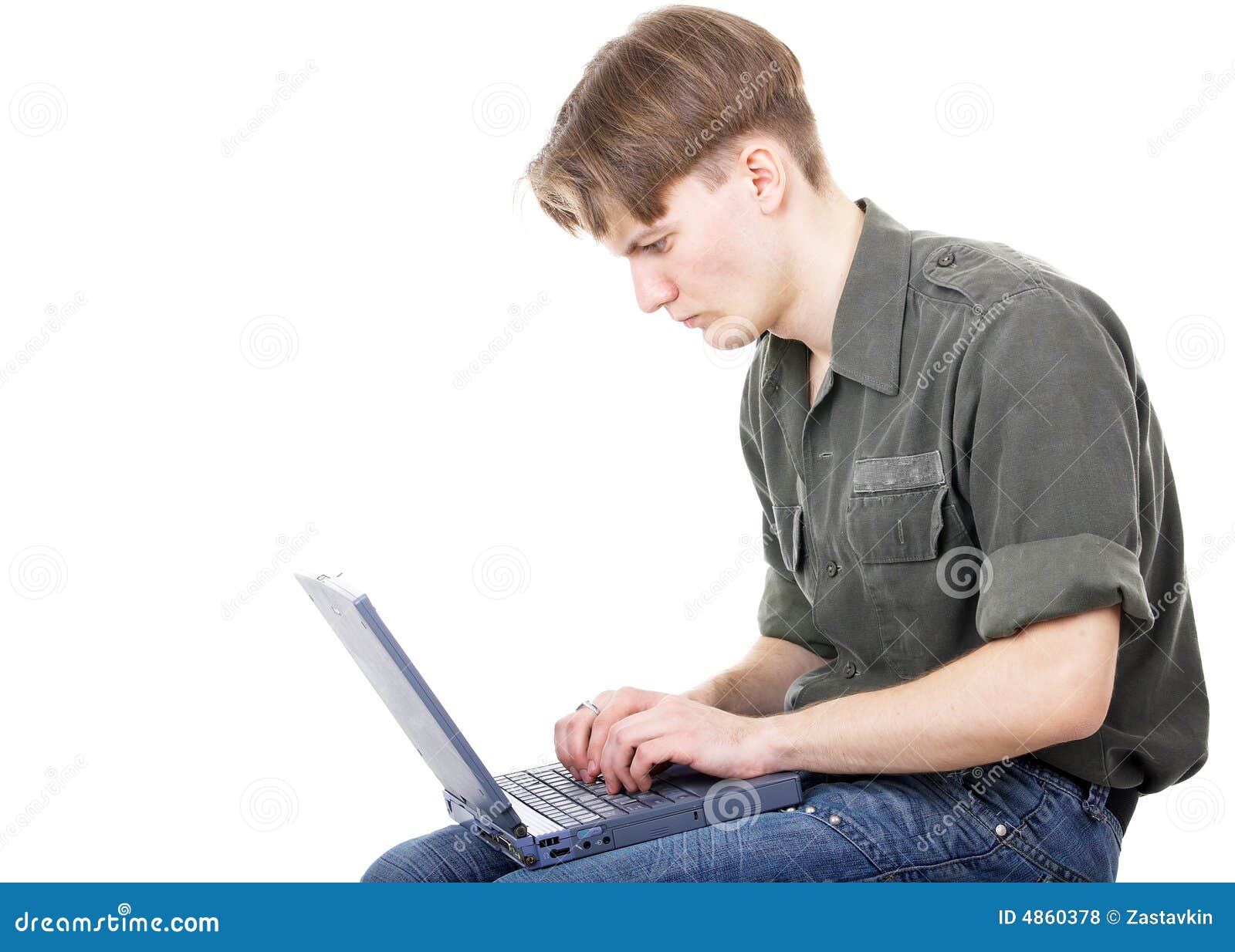 Blond man stock photo. Image of sitting, caucasian, computer - 4860378
