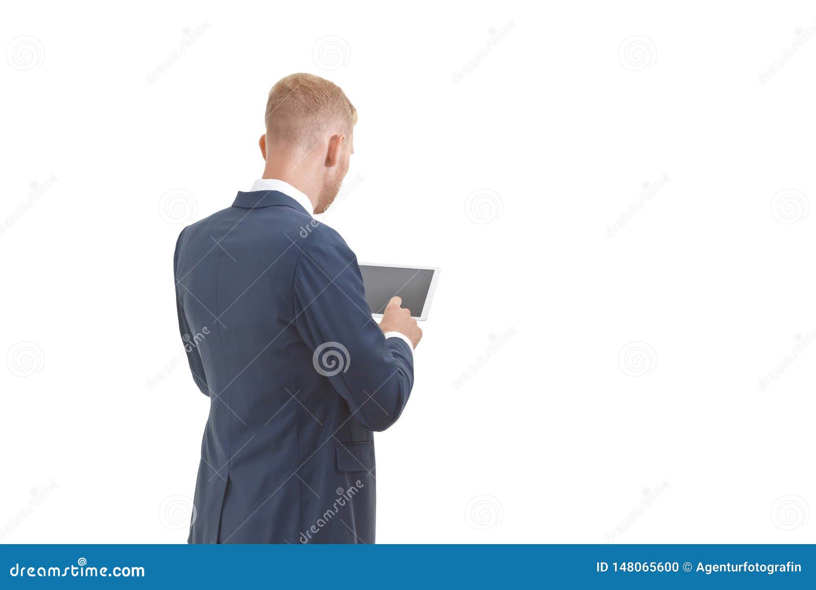 Man Rear View Tablet Isolated Stock Photo - Image of concept, isolated ...